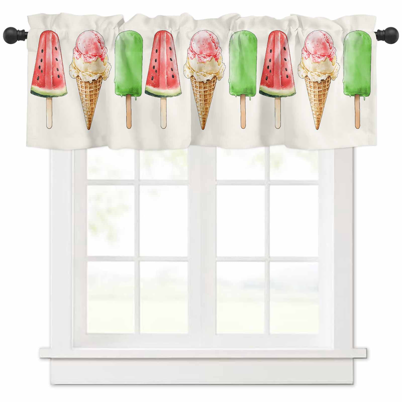 Hokiten Rod Pocket Curtain Valance, Summer Ice Cream Farmhouse Window ...