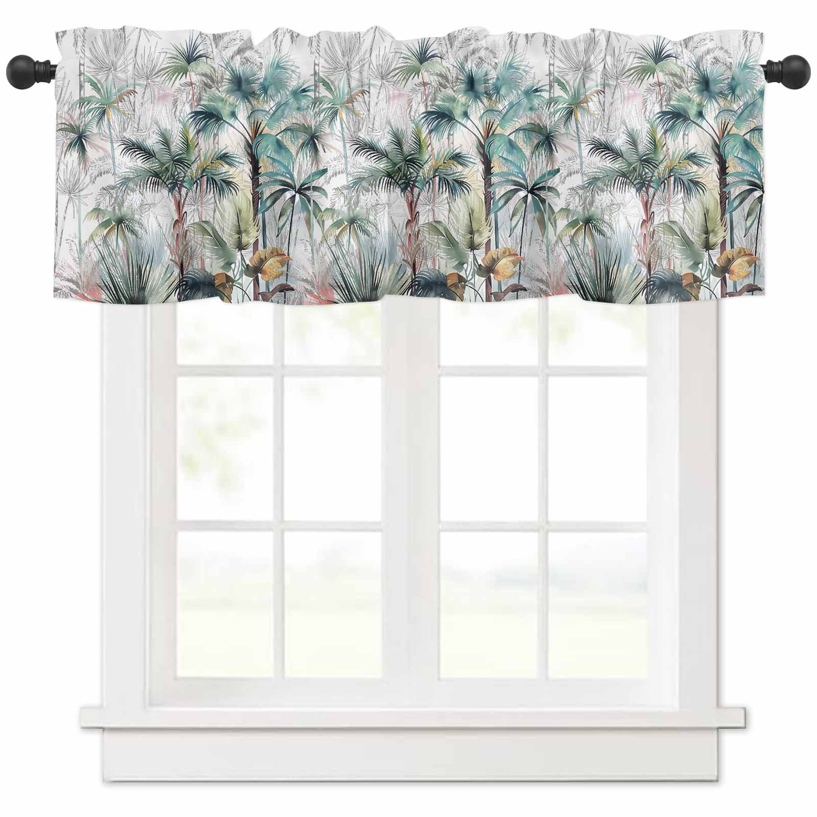 Hokiten Rod Pocket Curtain Valance, Summer Palm Trees Farmhouse Window ...