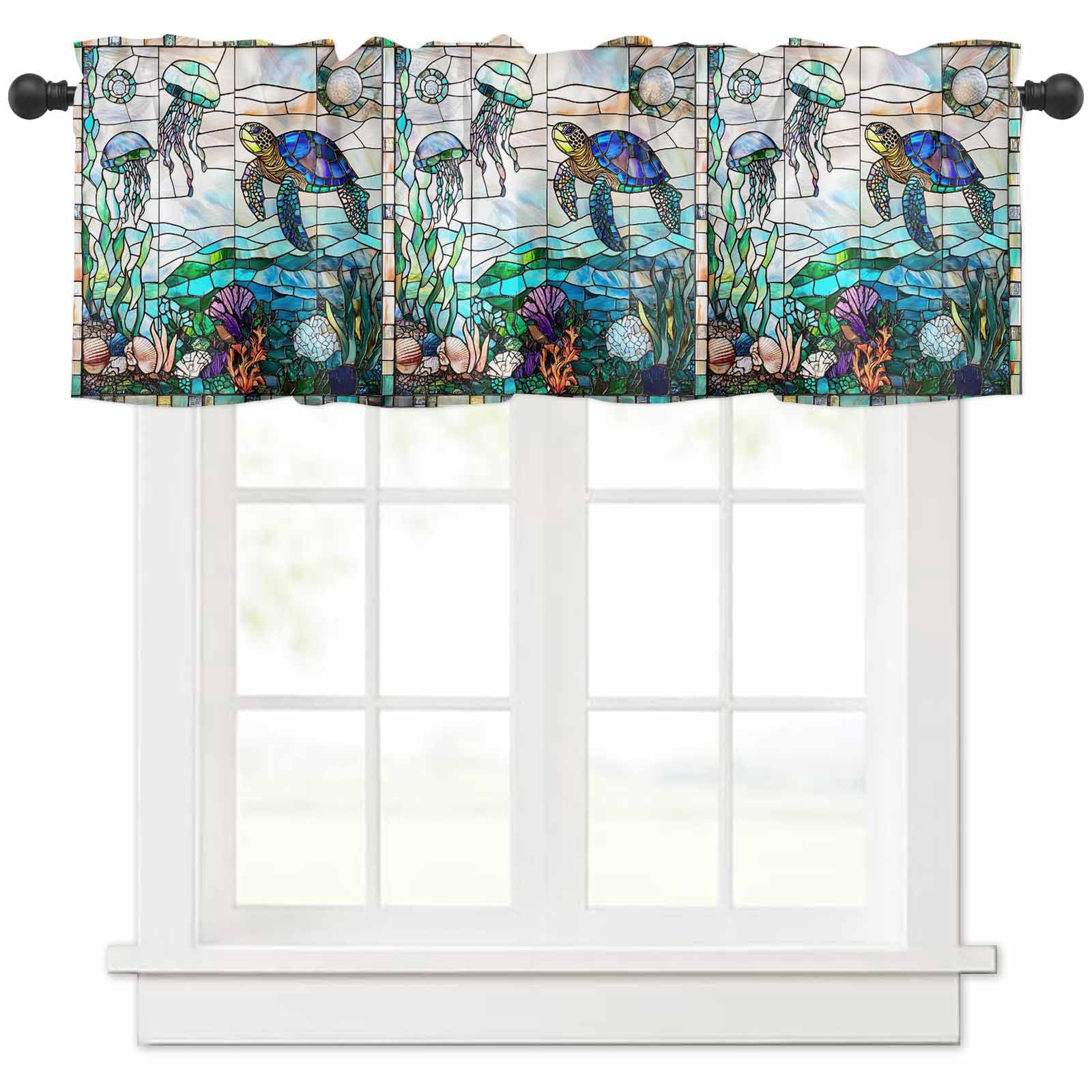 Hokiten Rod Pocket Curtain Valance, Summer Sea Turtle Farmhouse Window ...
