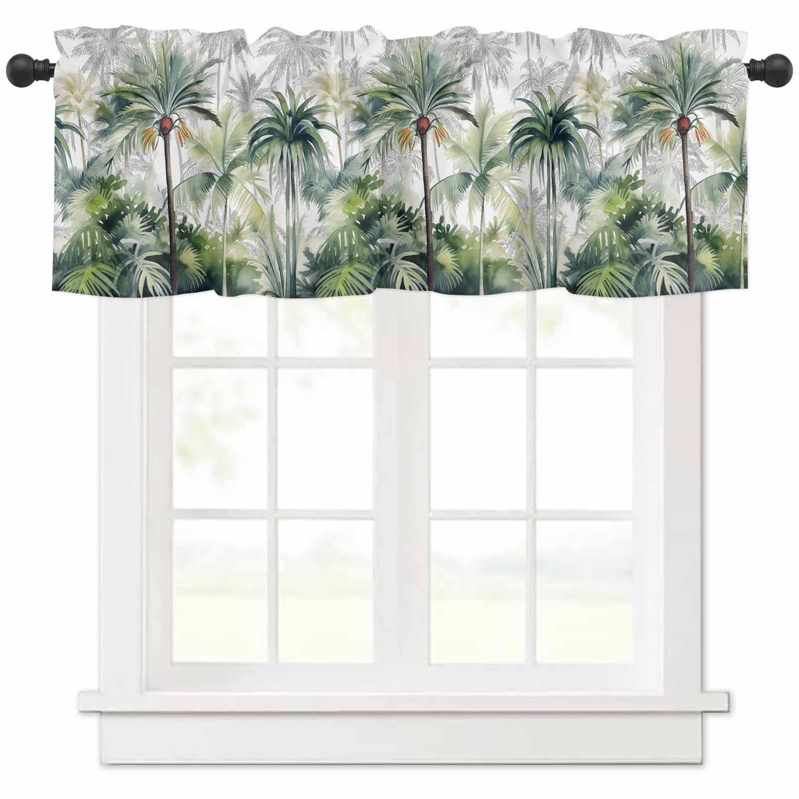 Hokiten Rod Pocket Curtain Valance, Summer Tropical Leaves Farmhouse ...