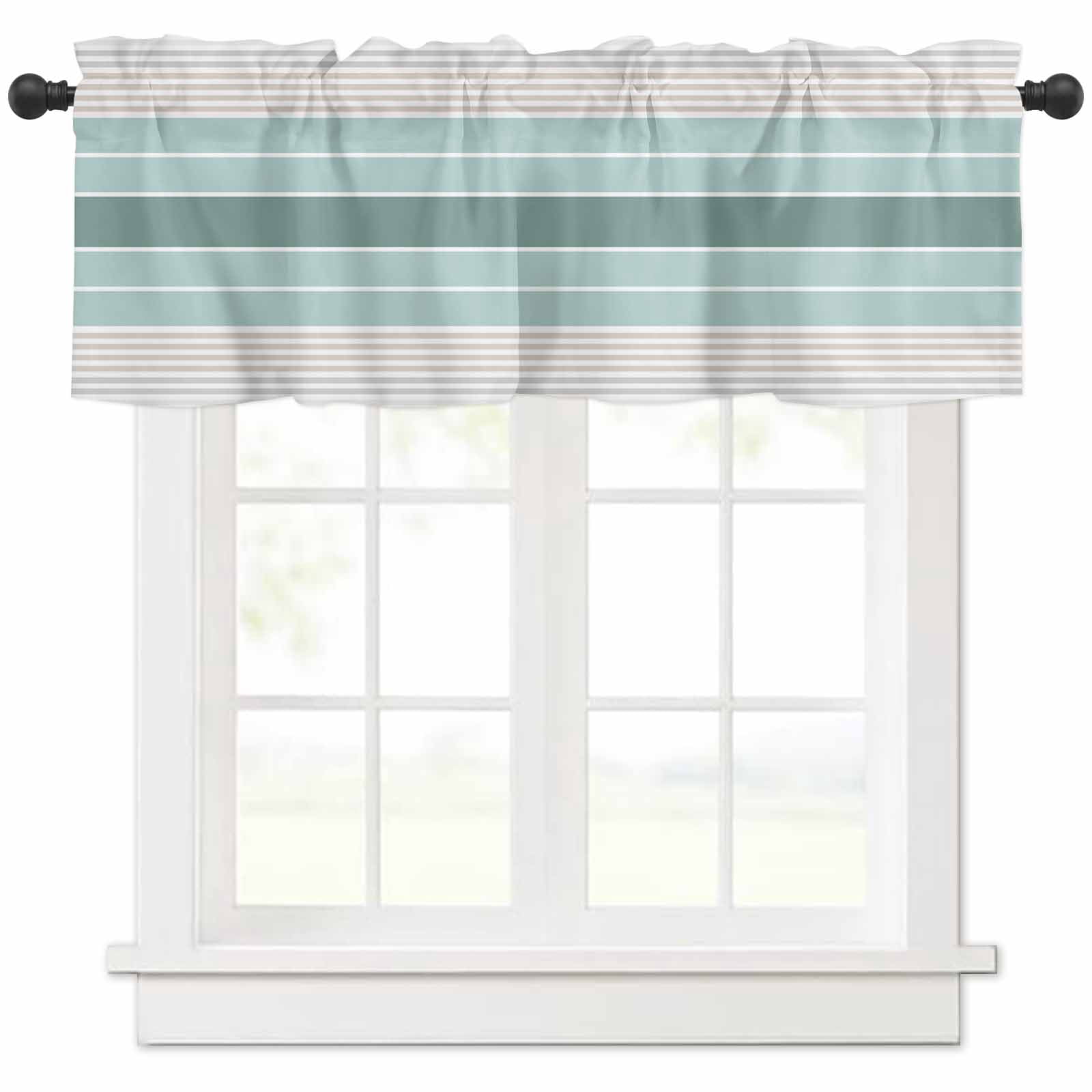 Hokiten Rod Pocket Curtain Valance, Teal Aqua Stripes Farmhouse Window ...