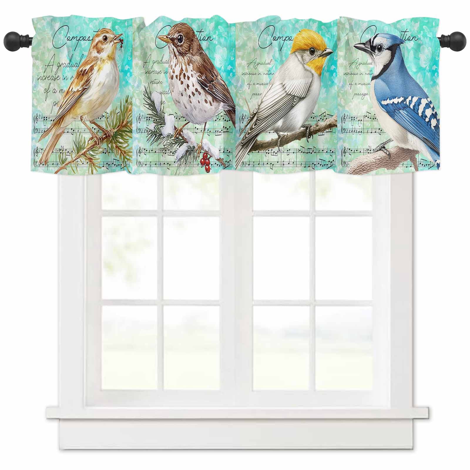Hokiten Rod Pocket Curtain Valance, Teal Blue Birds Farmhouse Window ...