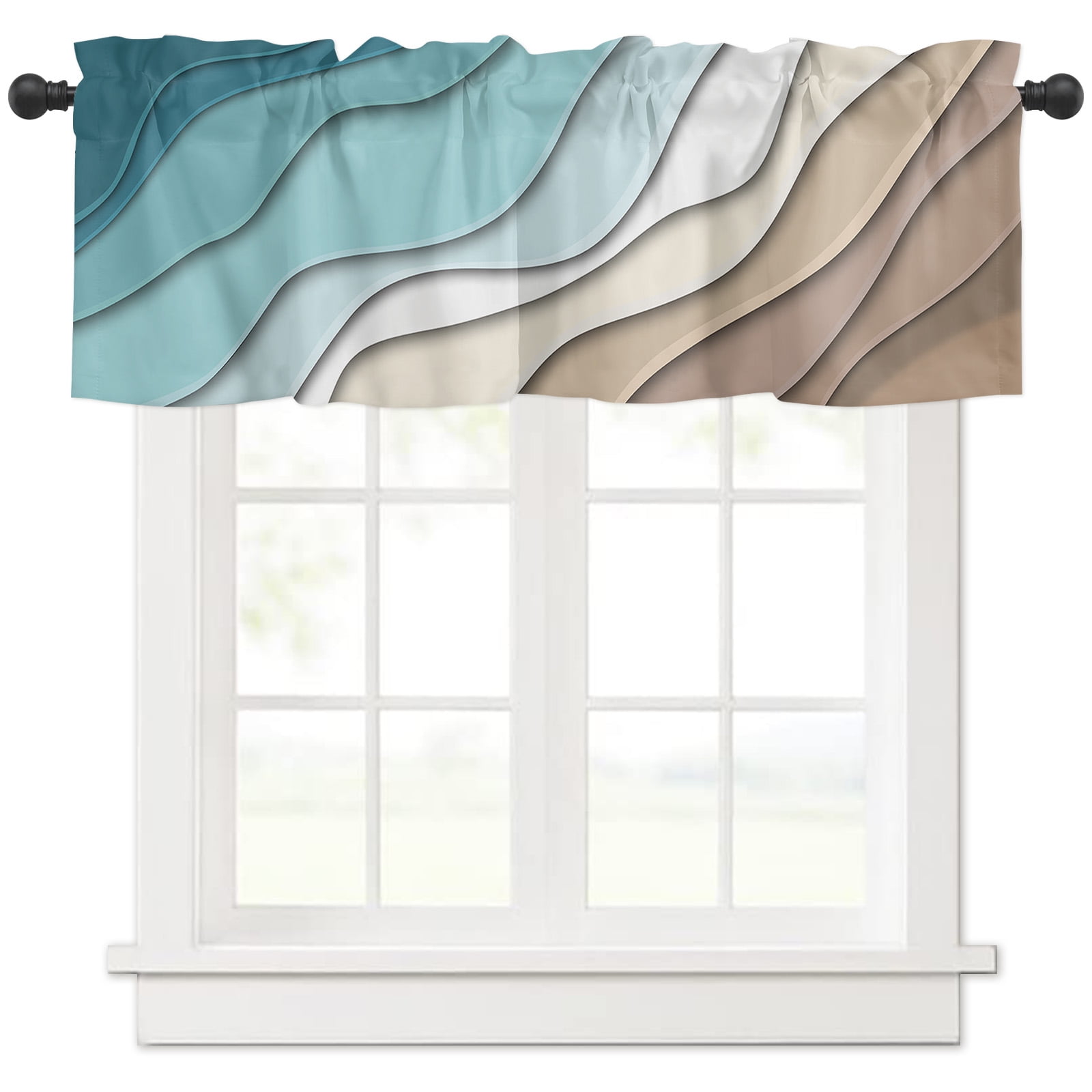 Hokiten Rod Pocket Curtain Valance, Teal Blue Ombre Cream Farmhouse ...