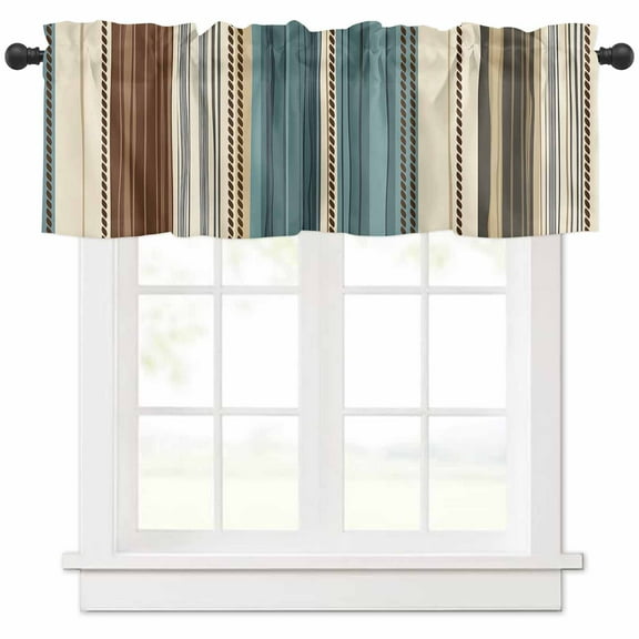 Boho Geometric Rod Pocket Curtain Valance, Aqua Ethnic Abstract Stripes ...