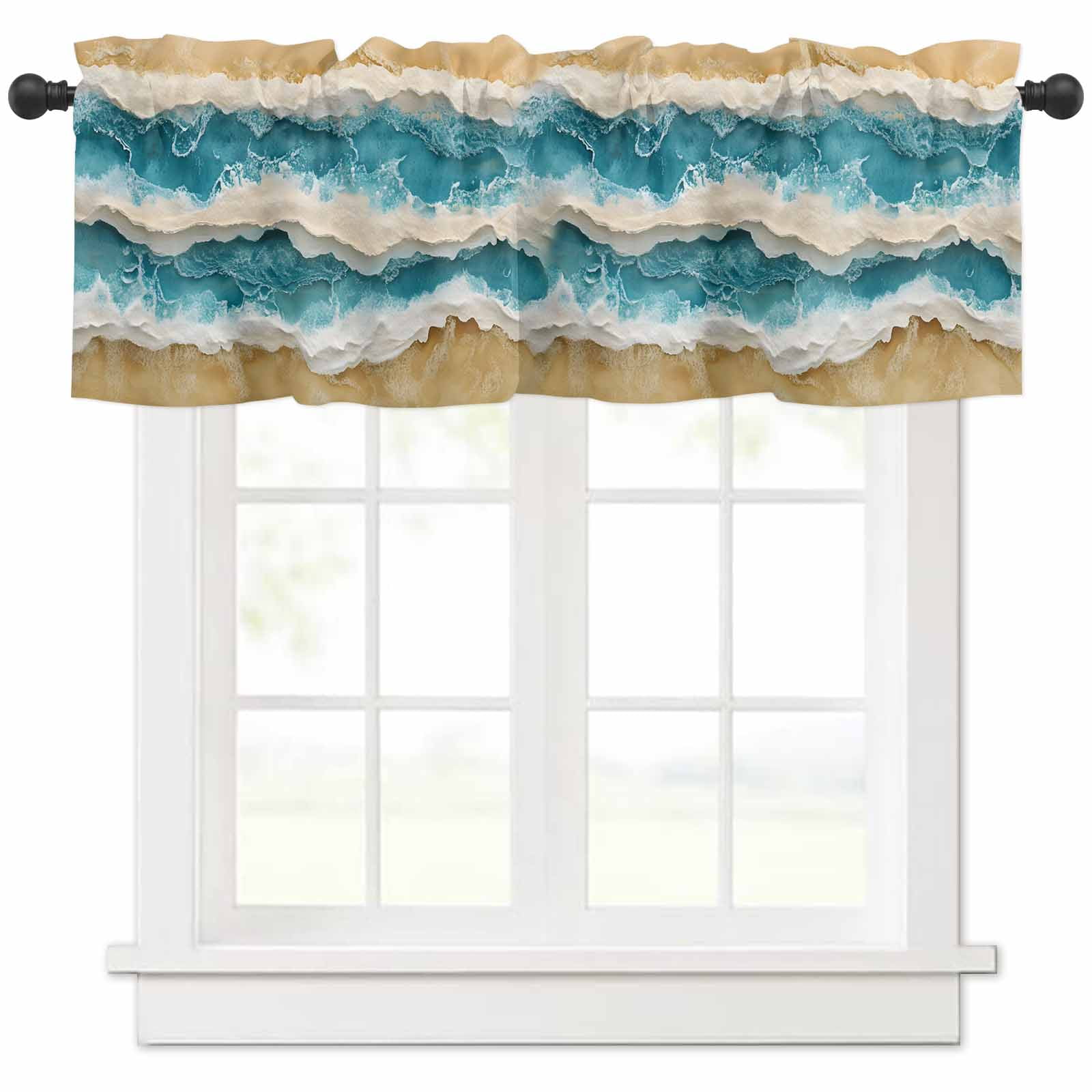 Hokiten Rod Pocket Curtain Valance, Teal Coastal Beach Farmhouse Window ...
