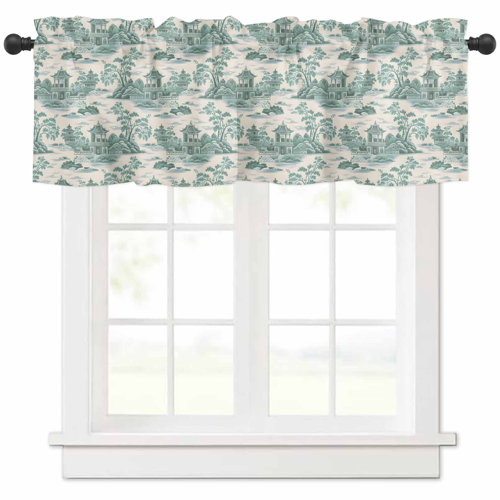 Hokiten Rod Pocket Curtain Valance, Teal Garden Farmhouse Window ...