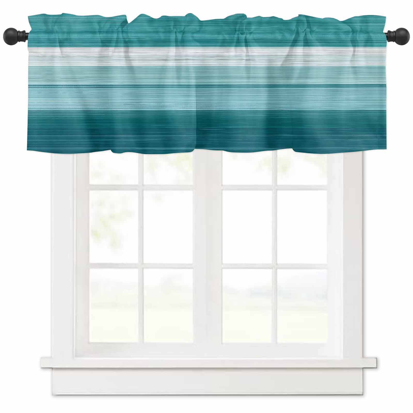 Hokiten Rod Pocket Curtain Valance, Teal Green Ombre Stripes Farmhouse ...