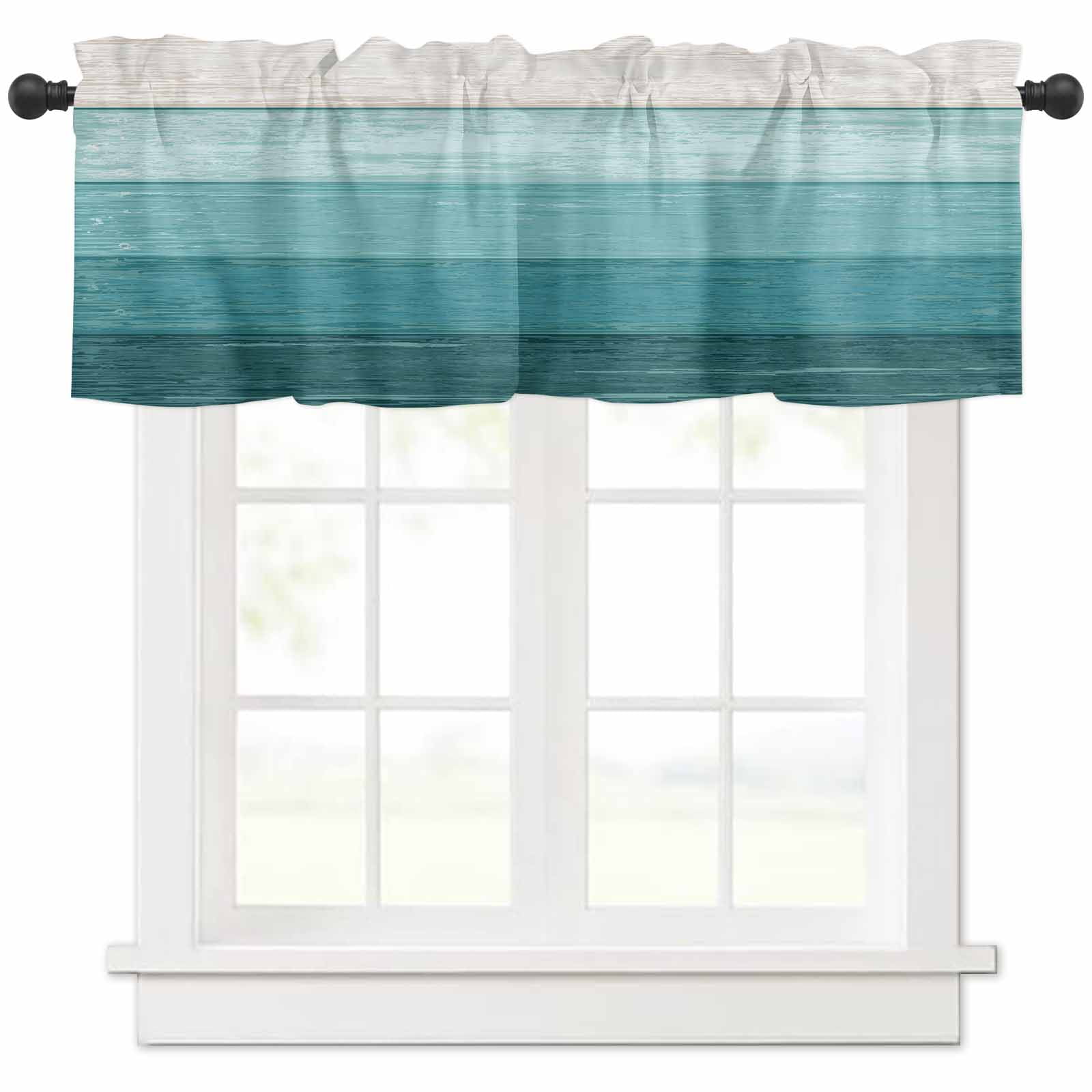 Hokiten Rod Pocket Curtain Valance, Teal Ombre Farmhouse Window Valance ...