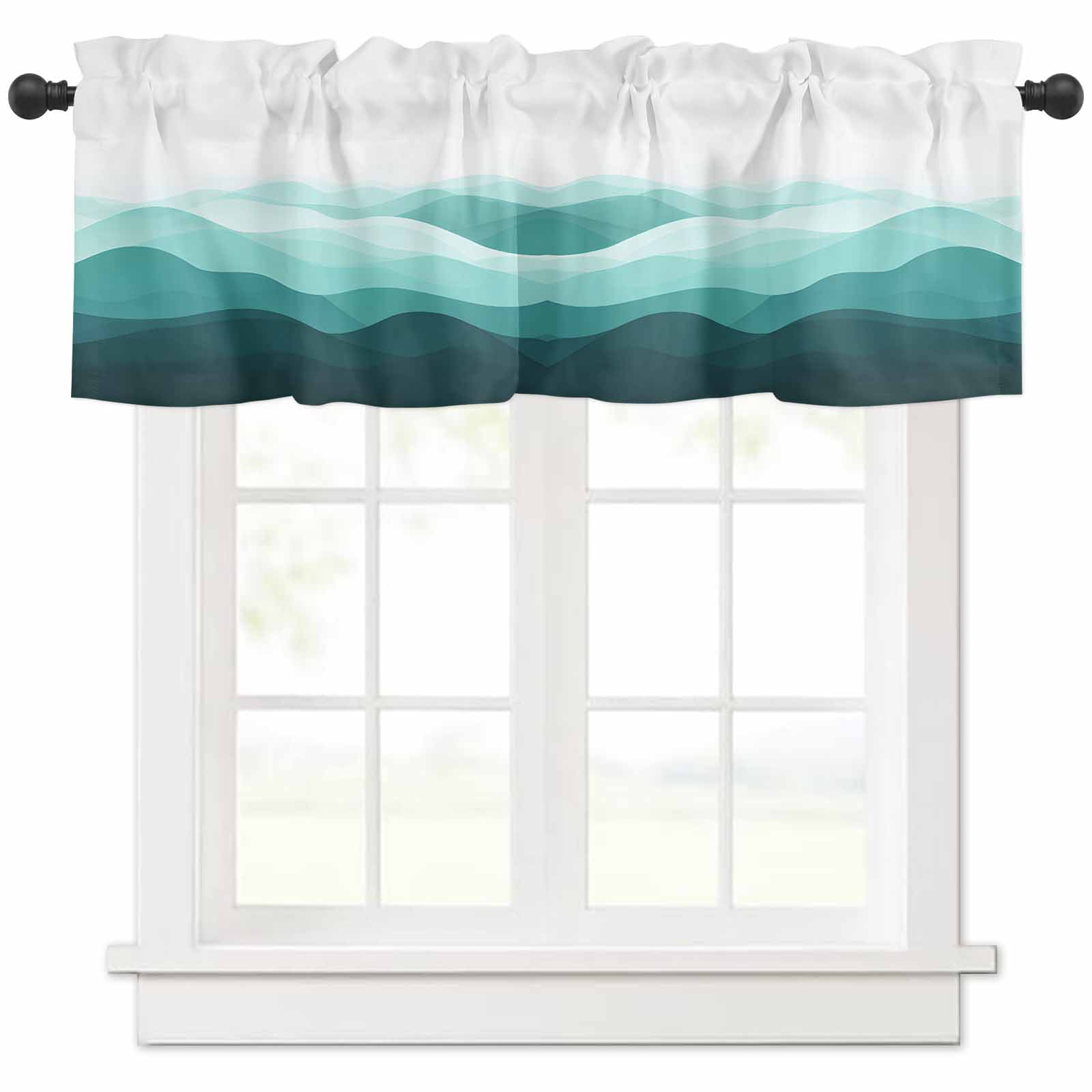Hokiten Rod Pocket Curtain Valance, Teal Ombre Farmhouse Window Valance for Living Room, Bedroom ...