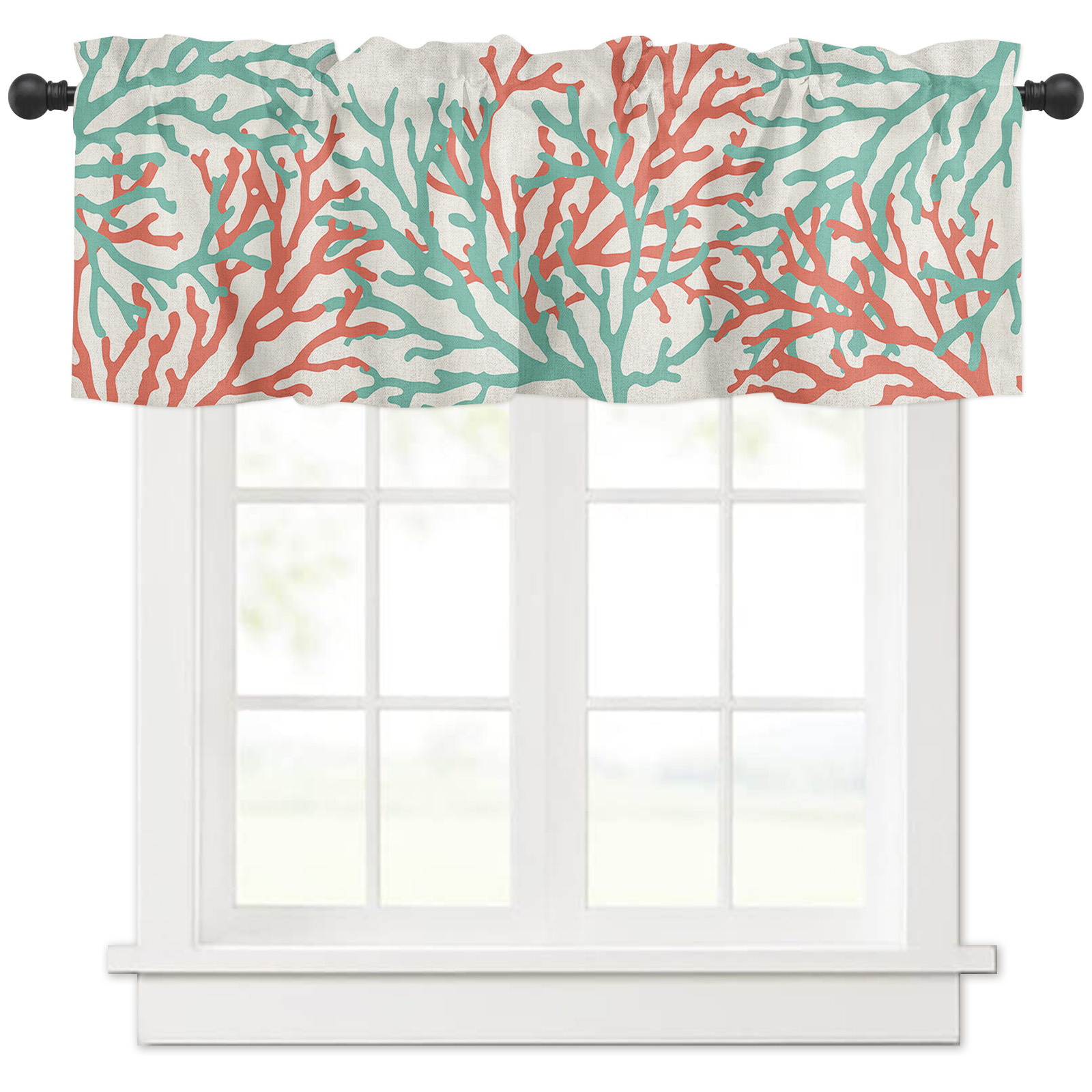 Hokiten Rod Pocket Curtain Valance, Teal Red Coral Farmhouse Window ...