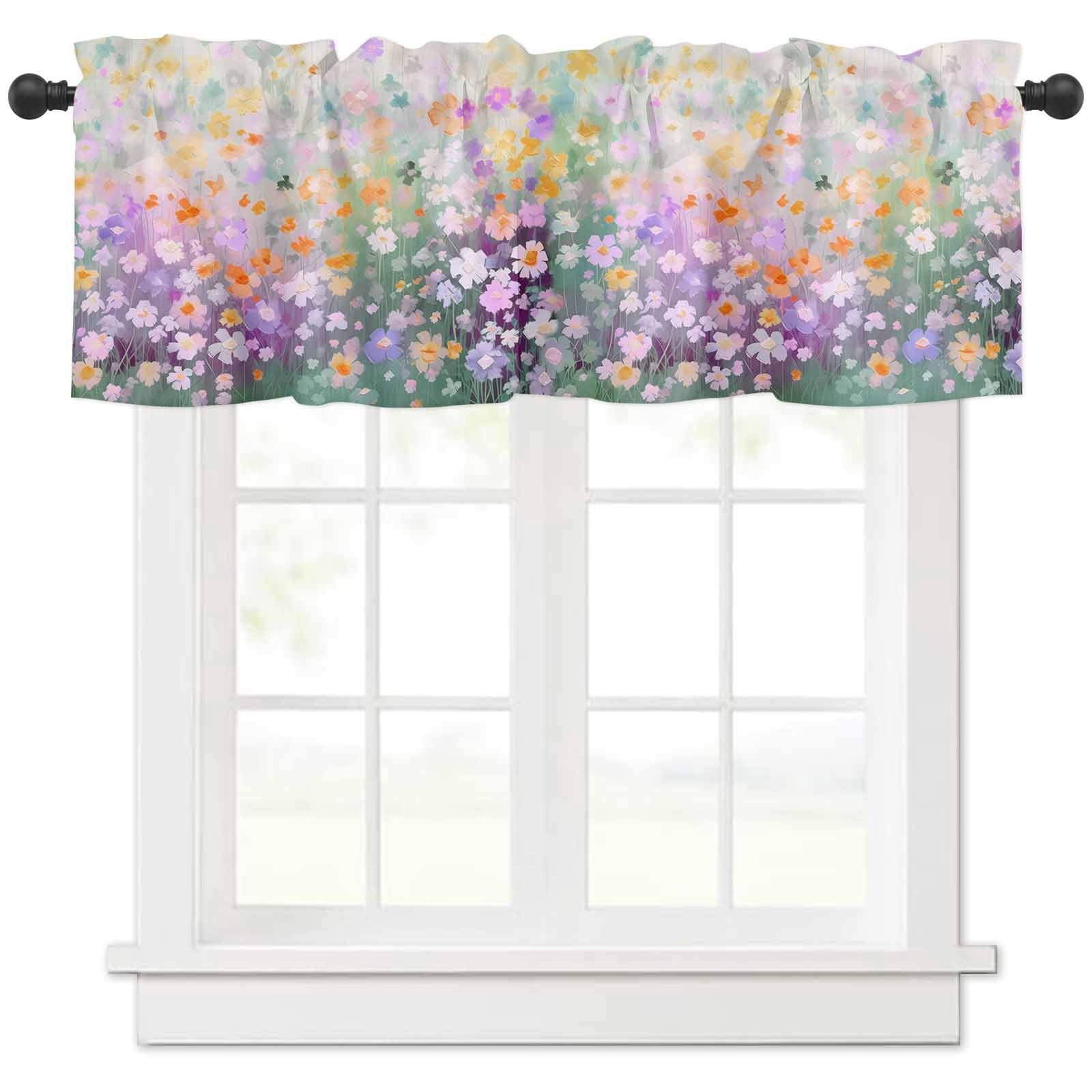 Hokiten Rod Pocket Curtain Valance, Teal Spring Floral Farmhouse Window ...