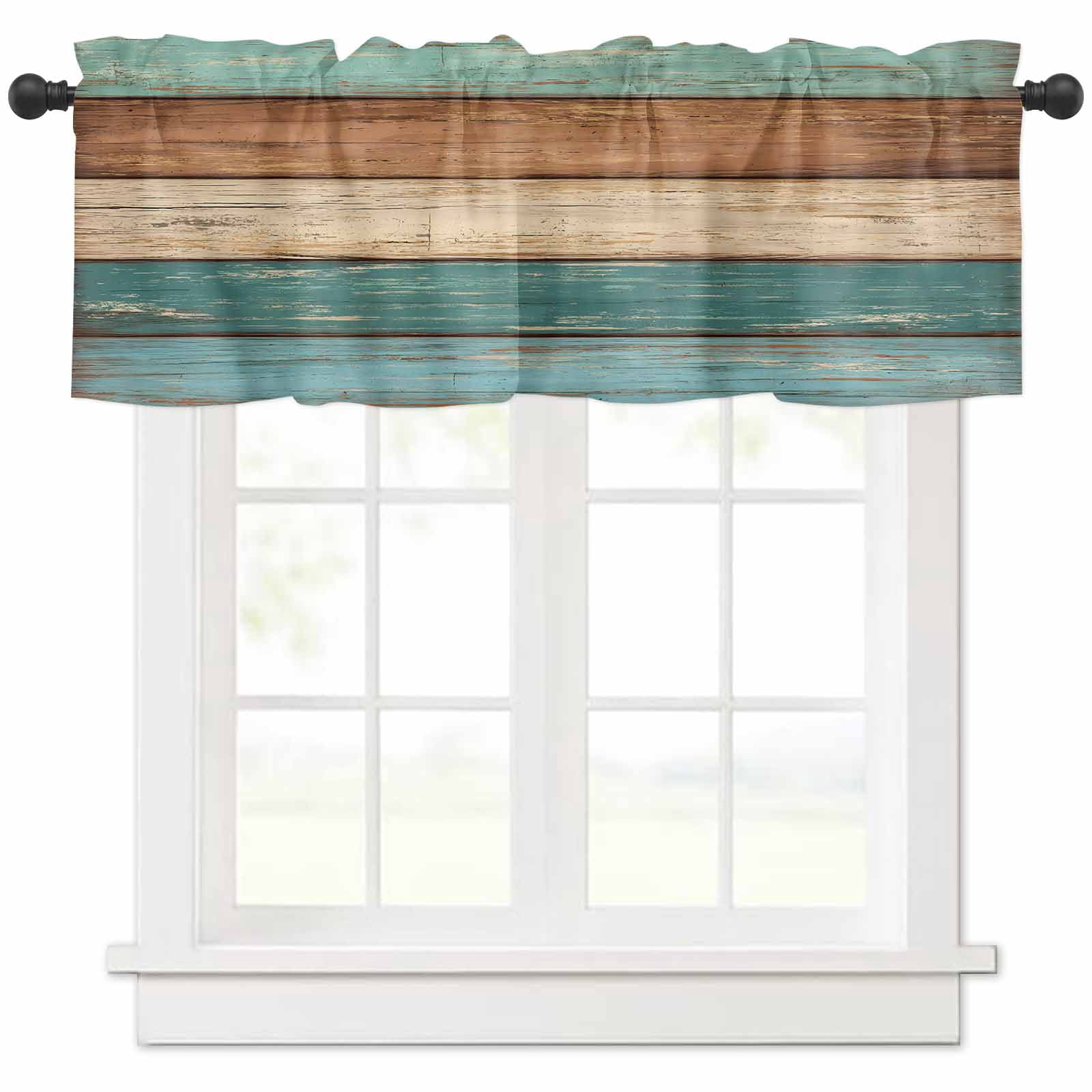 Hokiten Rod Pocket Curtain Valance, Teal Turquoise Farmhouse Window ...
