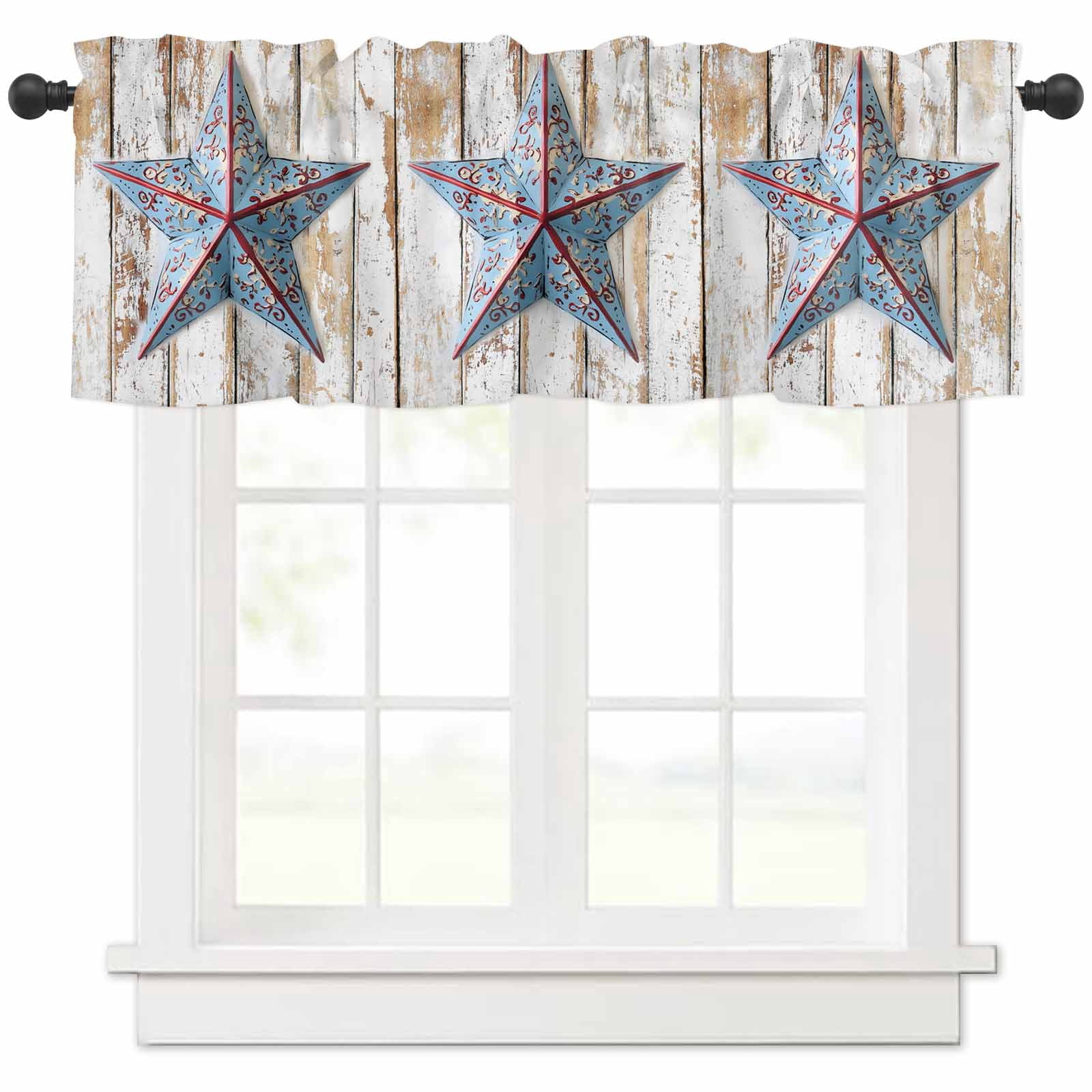 Hokiten Rod Pocket Curtain Valance, Texas Star Blue Red Farmhouse ...