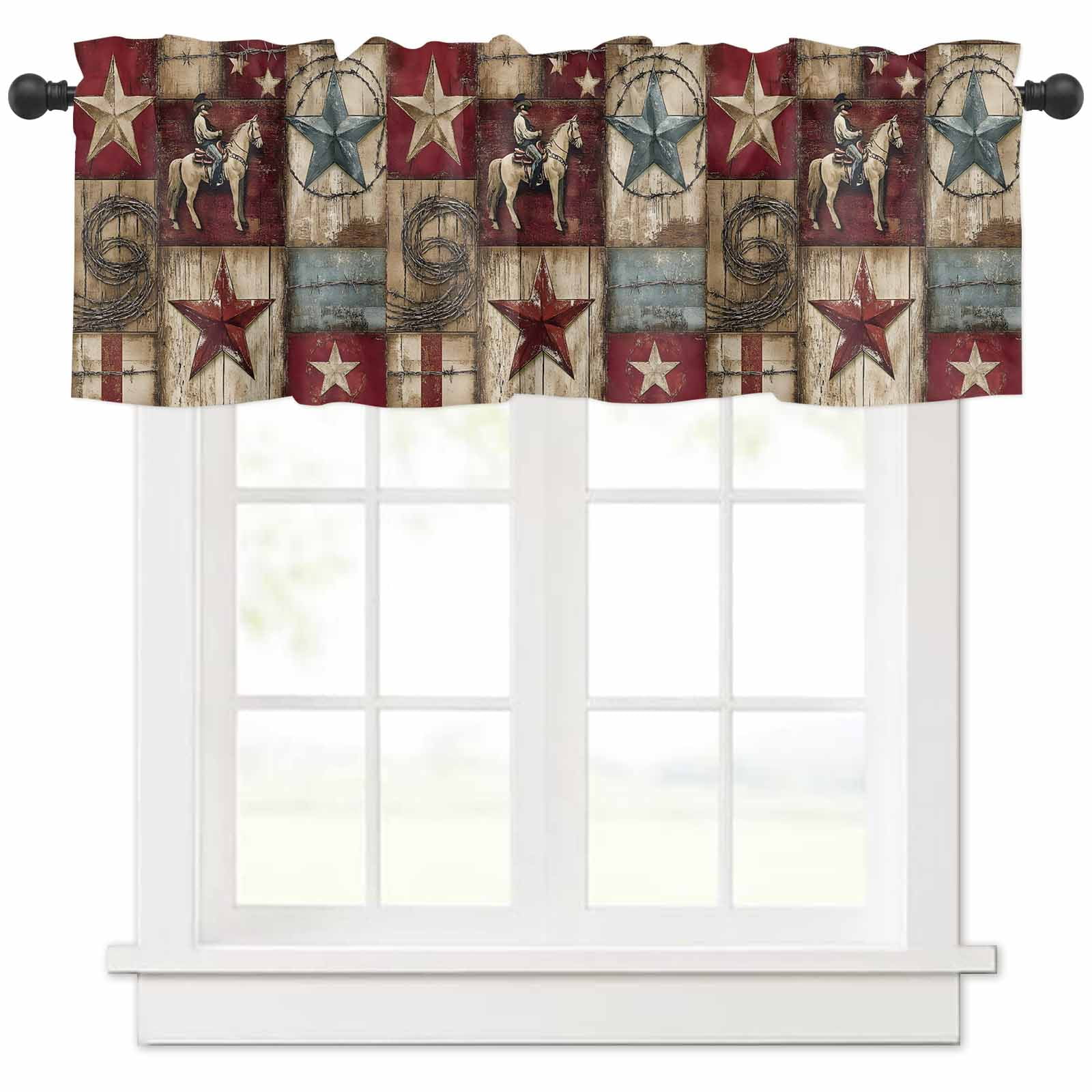 Hokiten Rod Pocket Curtain Valance, Texas Star Vintage Farmhouse Window ...