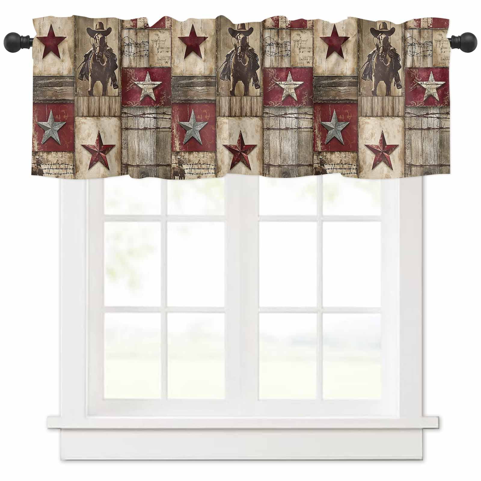 Hokiten Rod Pocket Curtain Valance, Texas Star Vintage Farmhouse Window ...