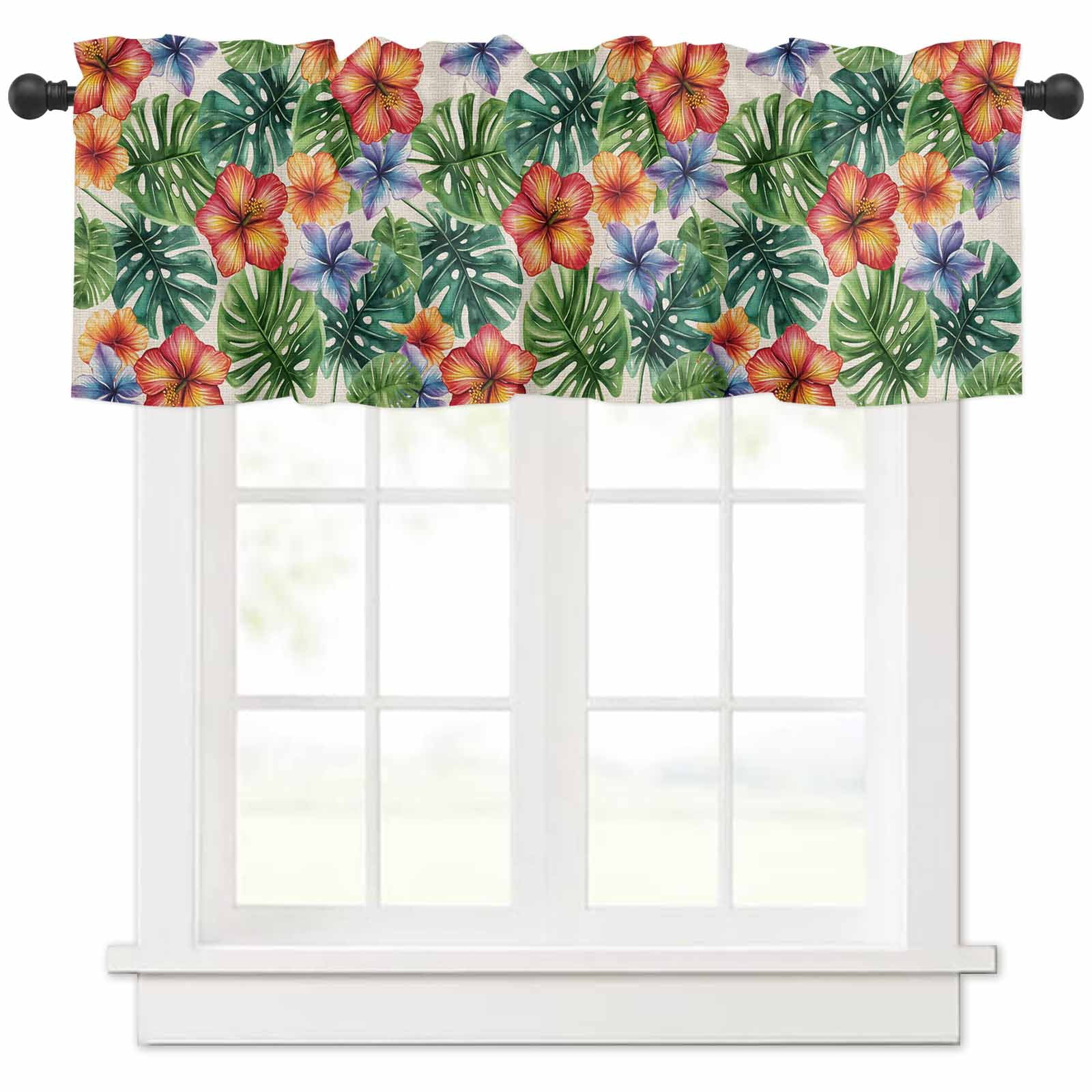 Hokiten Rod Pocket Curtain Valance, Tropical Botanical Farmhouse Window ...
