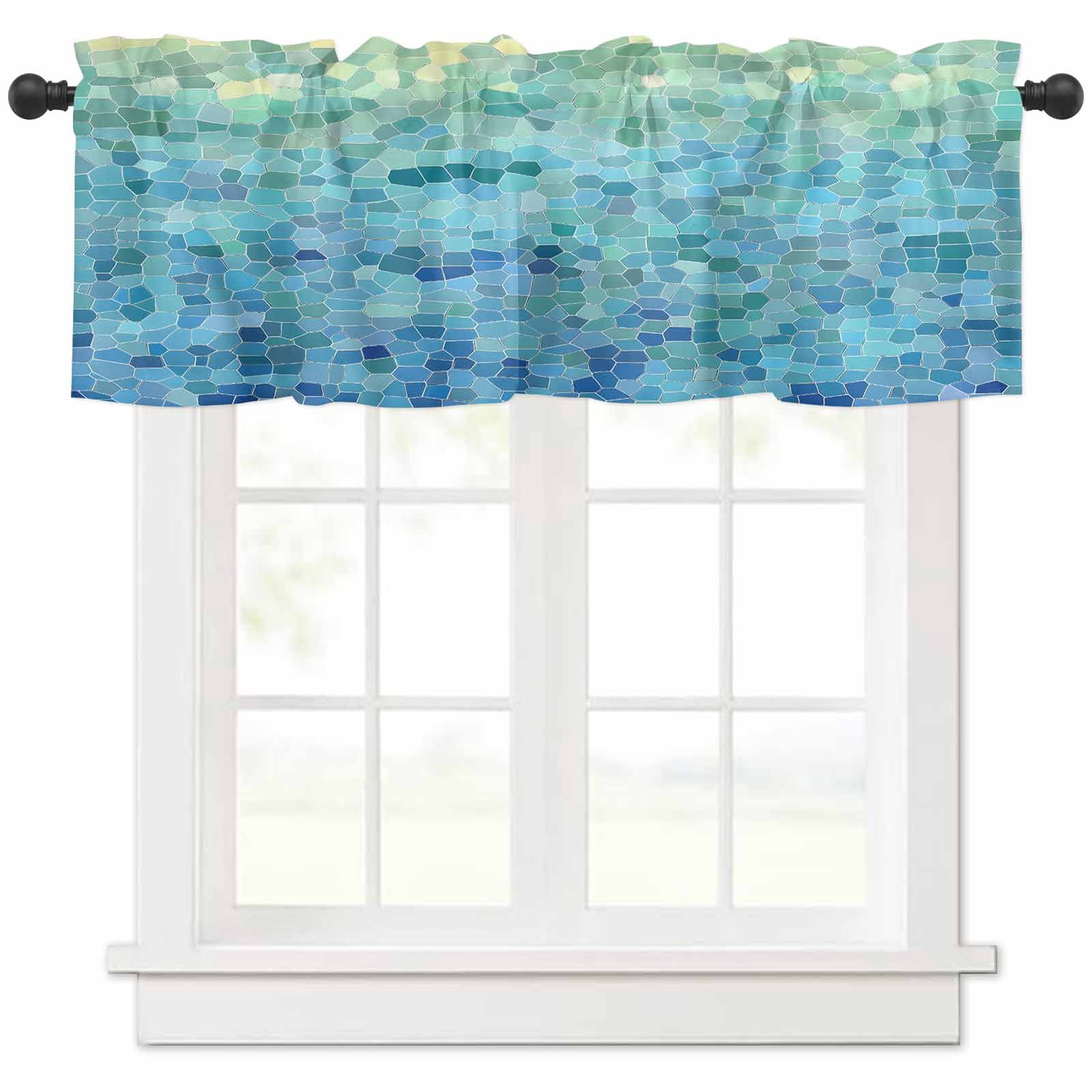 Hokiten Rod Pocket Curtain Valance, Turquoise Blue Teal Farmhouse ...