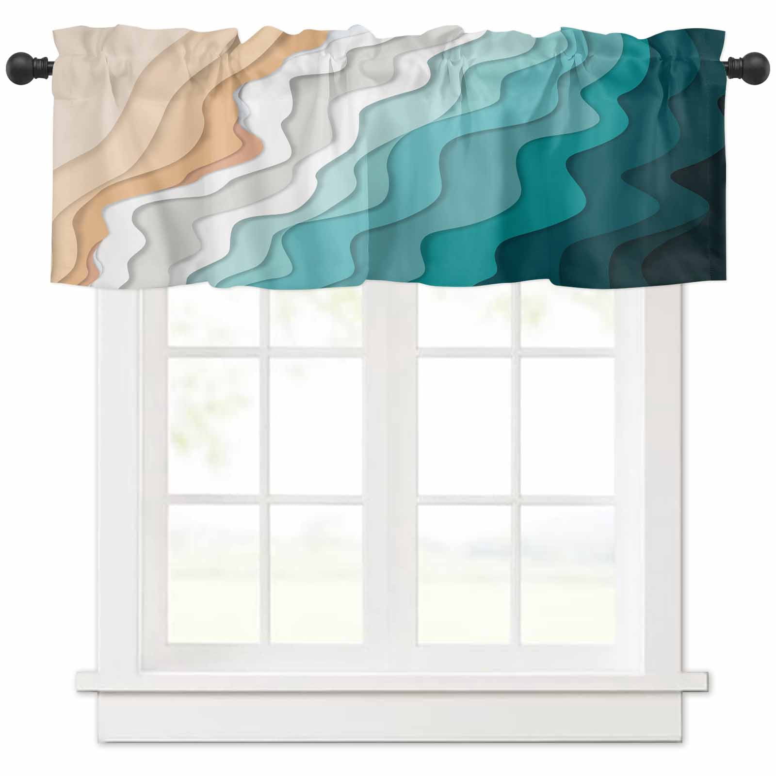 Hokiten Rod Pocket Curtain Valance, Turquoise Coastal Beach Farmhouse ...