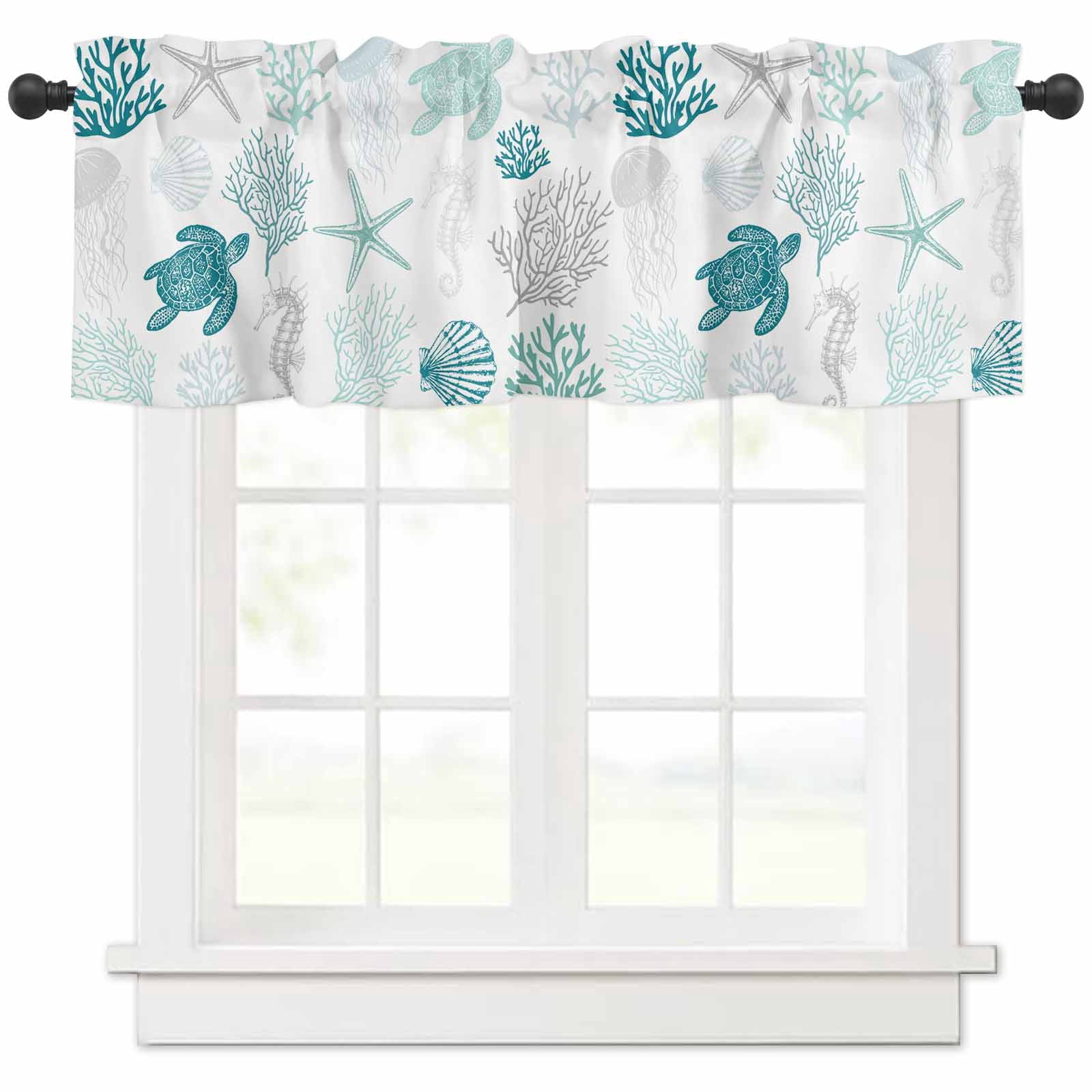 Hokiten Rod Pocket Curtain Valance, Turquoise Coastal Farmhouse Window ...