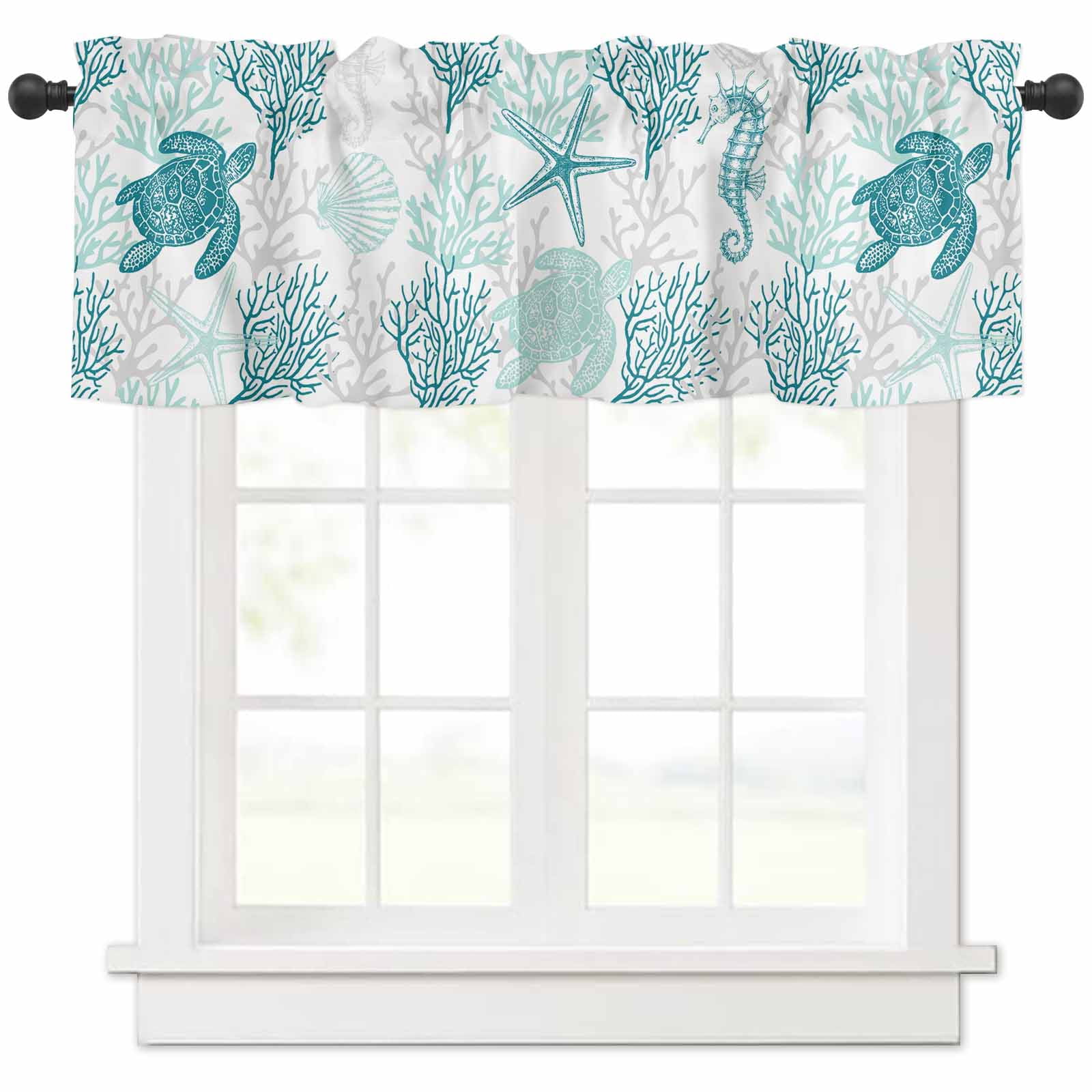 Hokiten Rod Pocket Curtain Valance, Turquoise Coastal Farmhouse Window ...