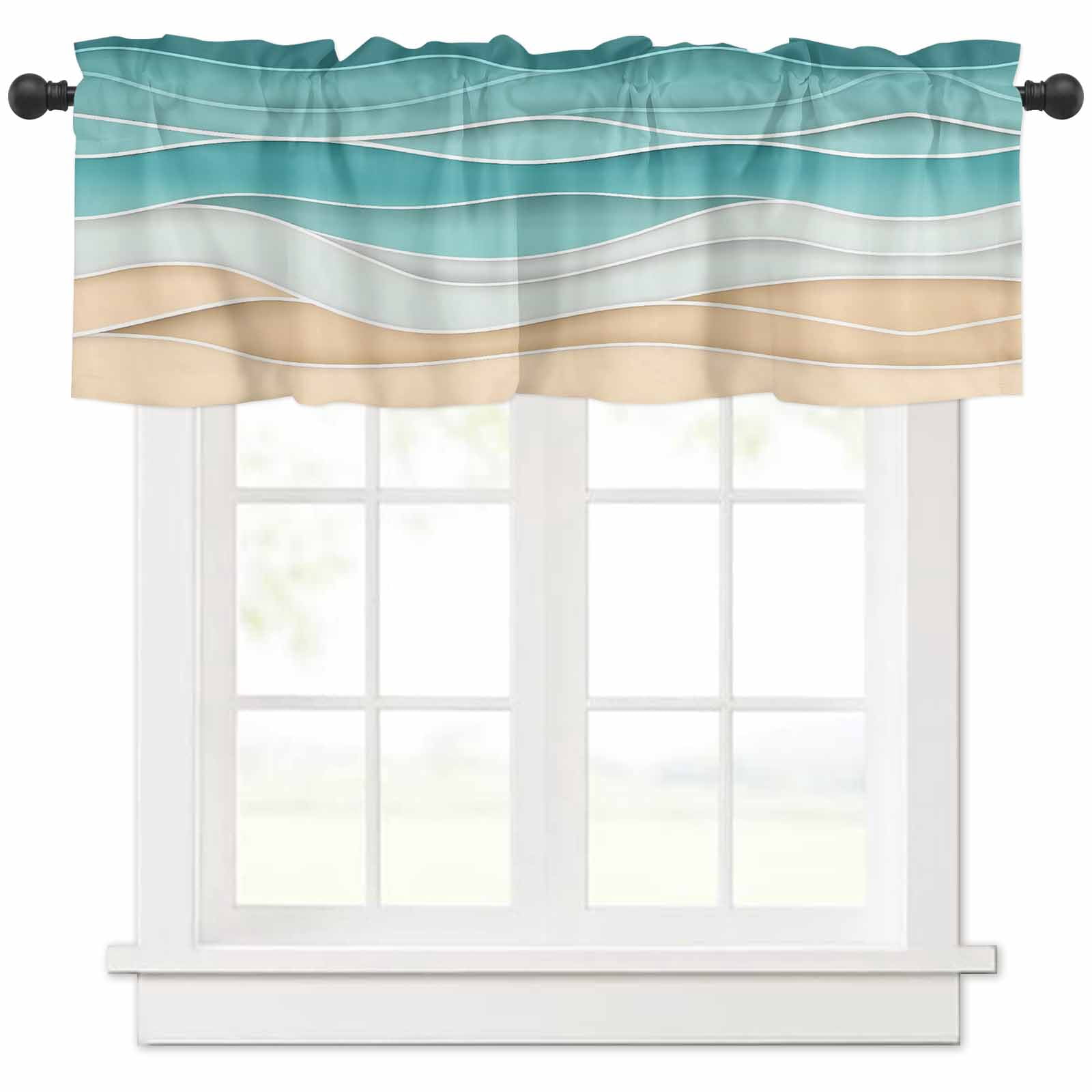 Hokiten Rod Pocket Curtain Valance, Turquoise Farmhouse Window Valance ...