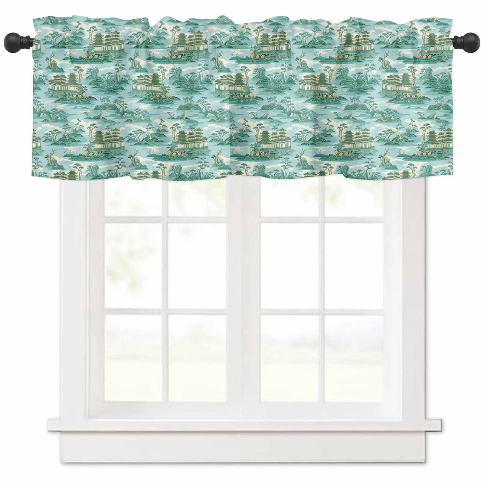 Hokiten Rod Pocket Curtain Valance, Turquoise Garden Farmhouse Window ...