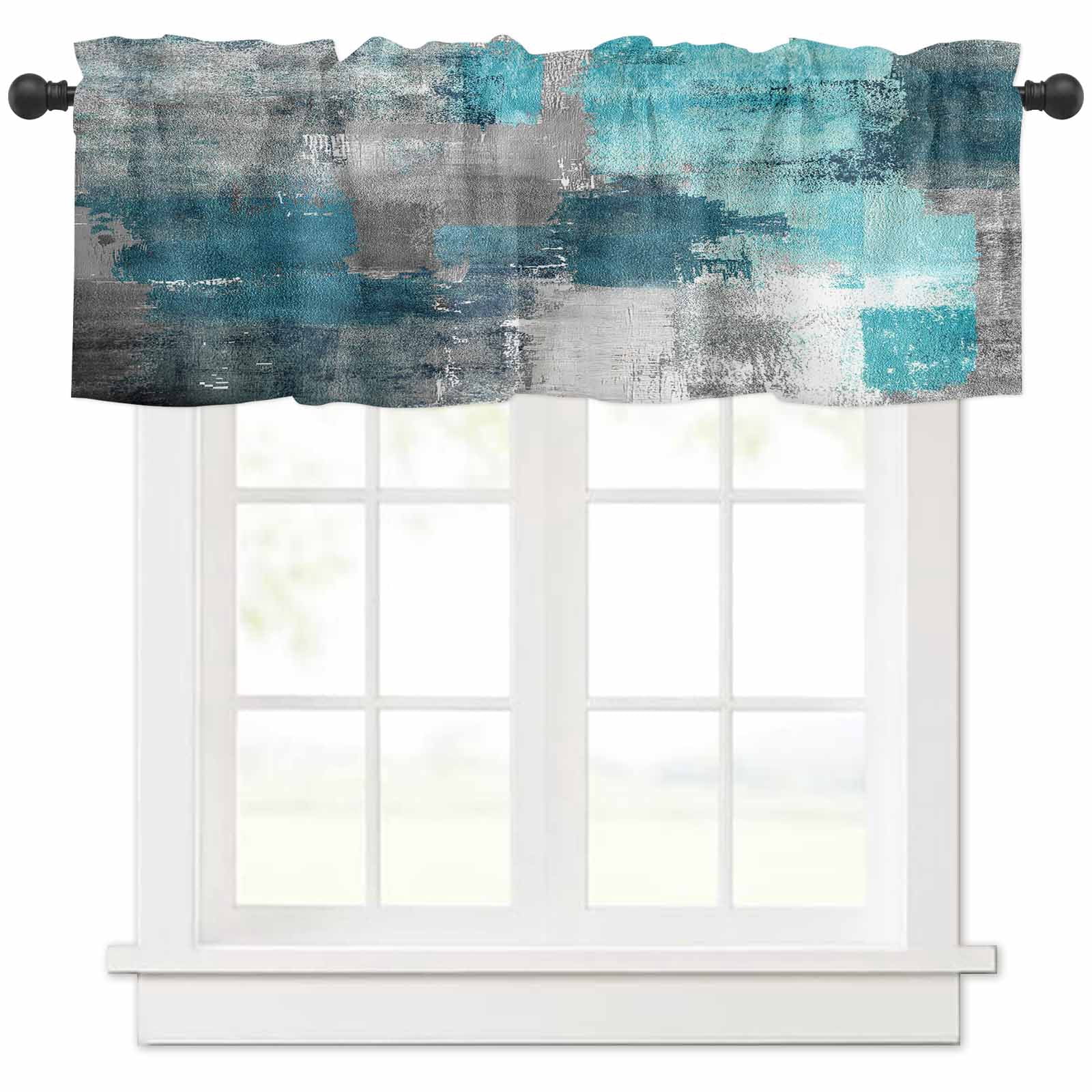 Hokiten Rod Pocket Curtain Valance, Turquoise Grey Painting Farmhouse ...
