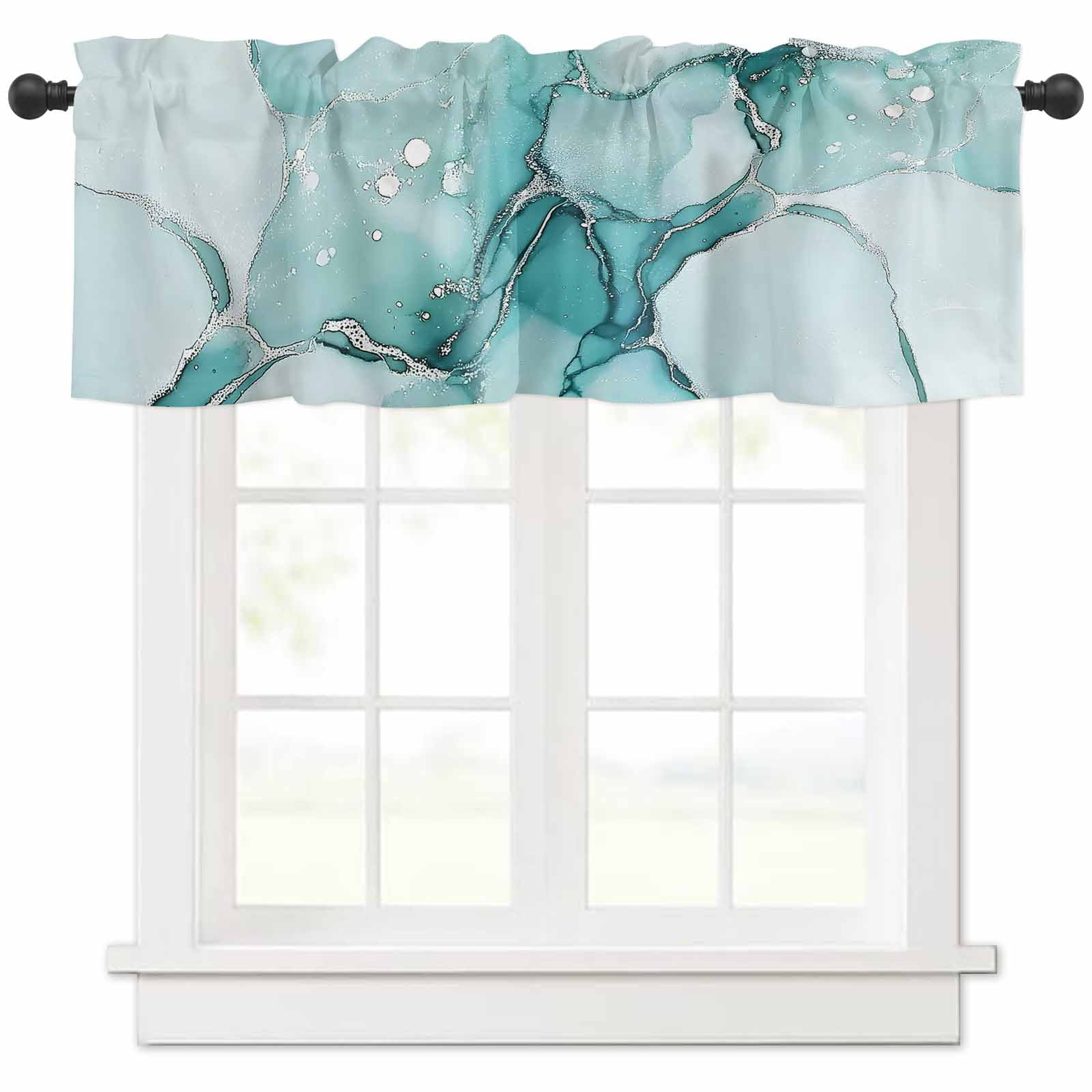 Hokiten Rod Pocket Curtain Valance, Turquoise Marble Farmhouse Window ...