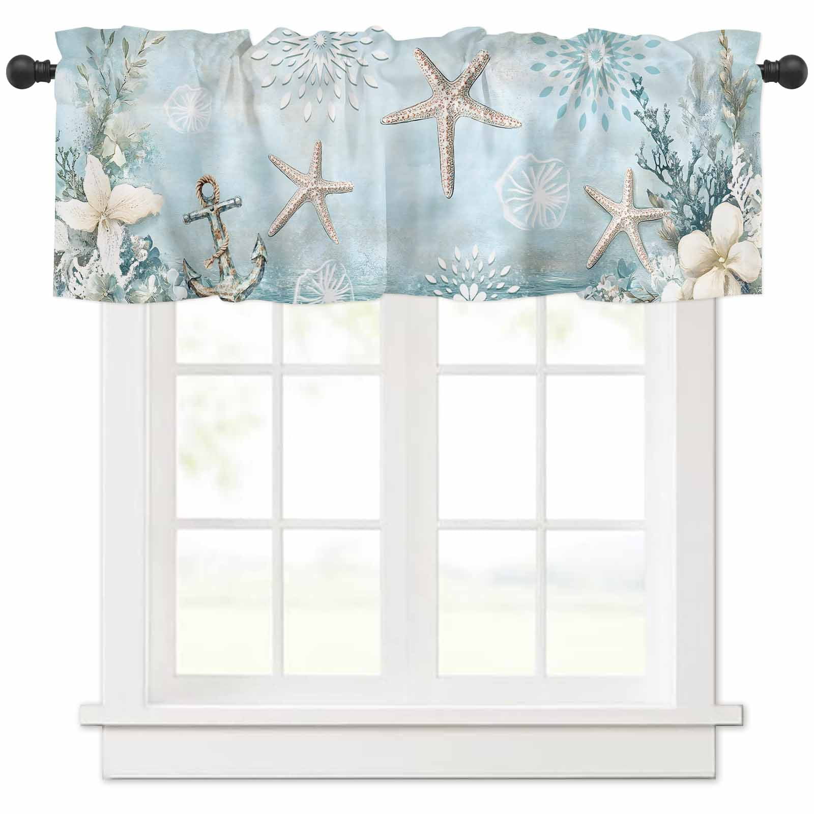 Hokiten Rod Pocket Curtain Valance, Turquoise Ocean Coastal Farmhouse ...