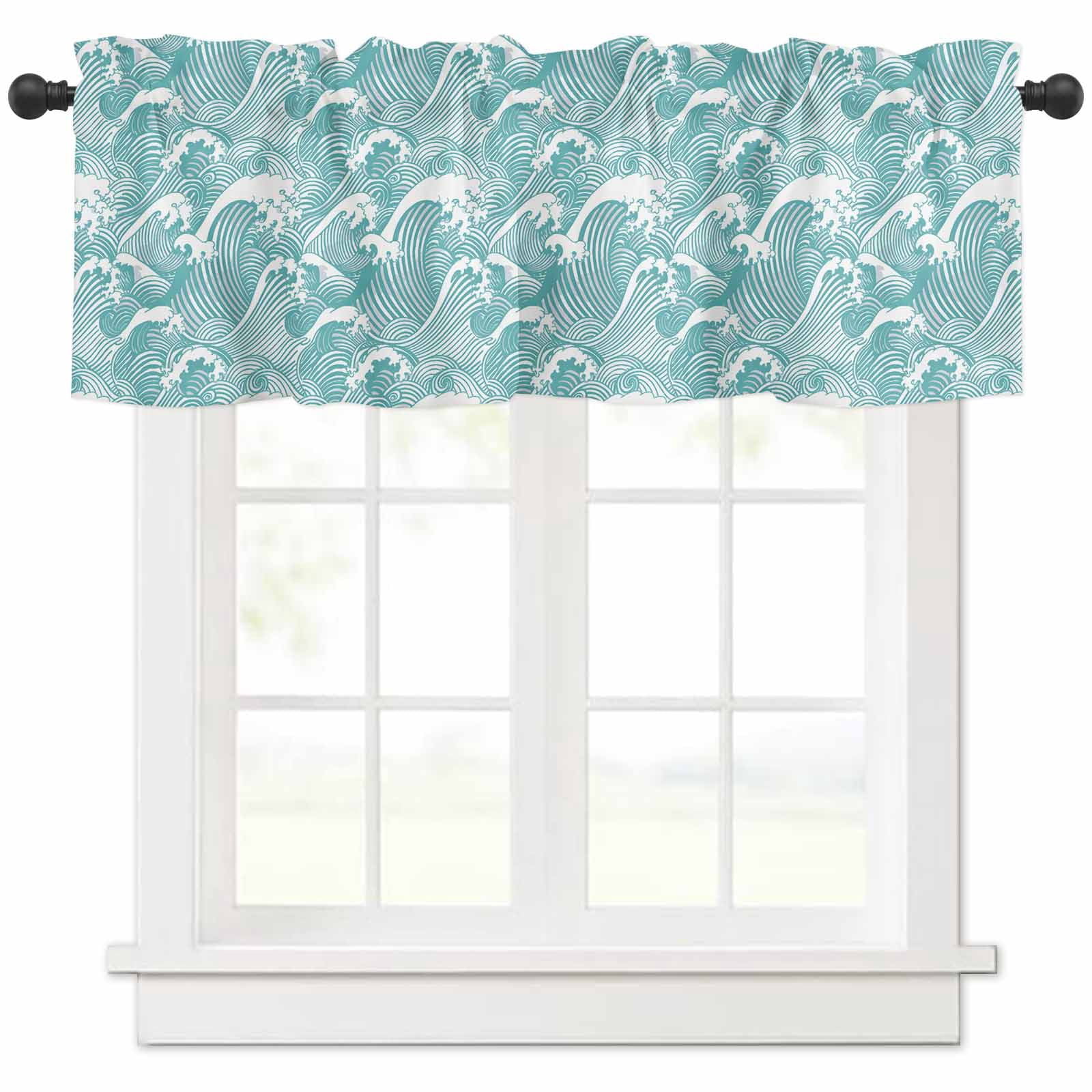 Hokiten Rod Pocket Curtain Valance, Turquoise Ocean Waves Farmhouse ...
