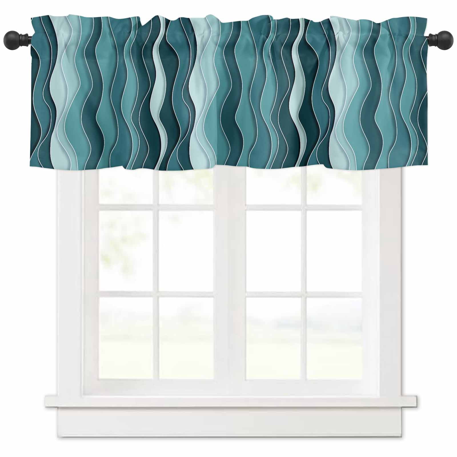 Hokiten Rod Pocket Curtain Valance, Turquoise Ombre Farmhouse Window ...