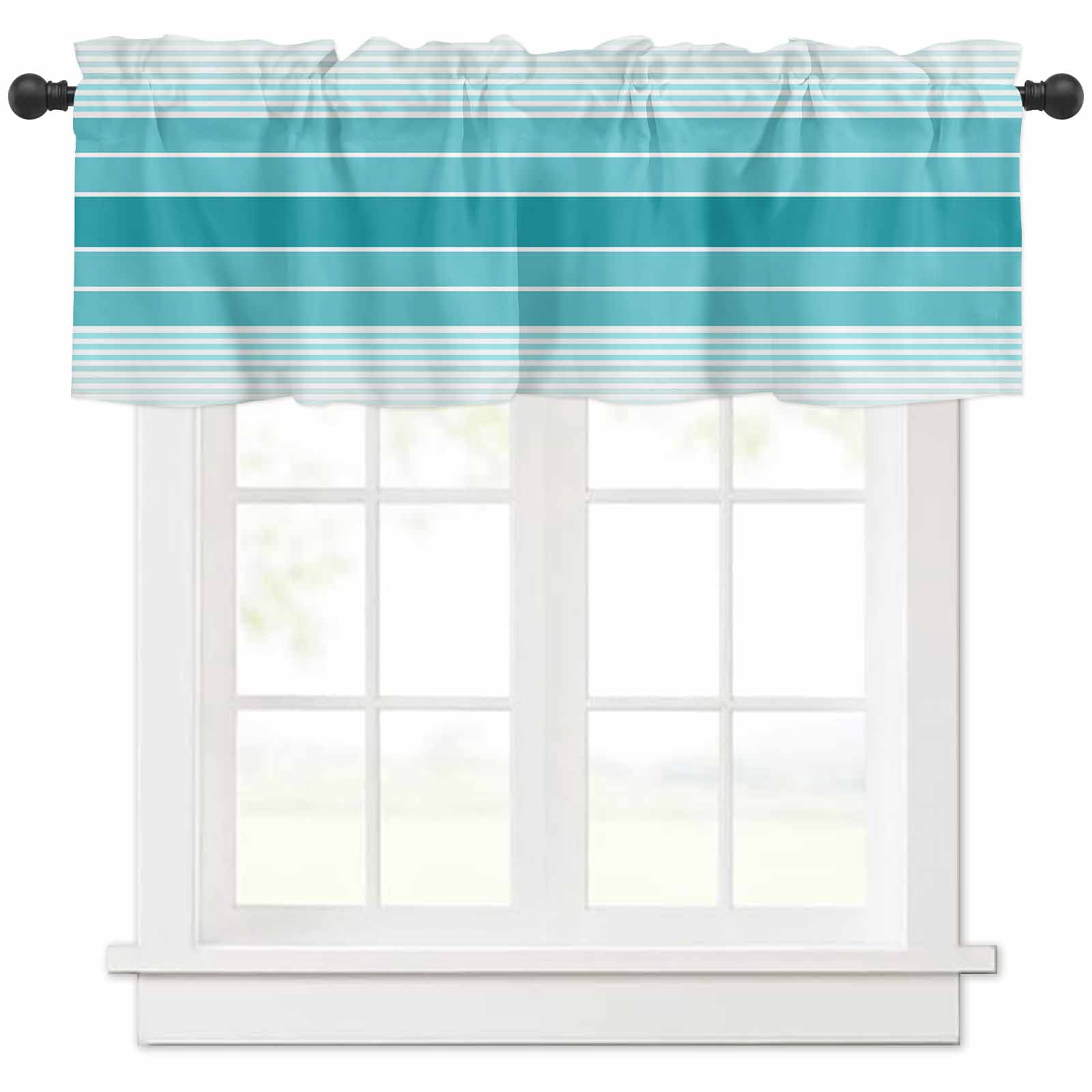 Hokiten Rod Pocket Curtain Valance, Turquoise Ombre Stripe Farmhouse ...