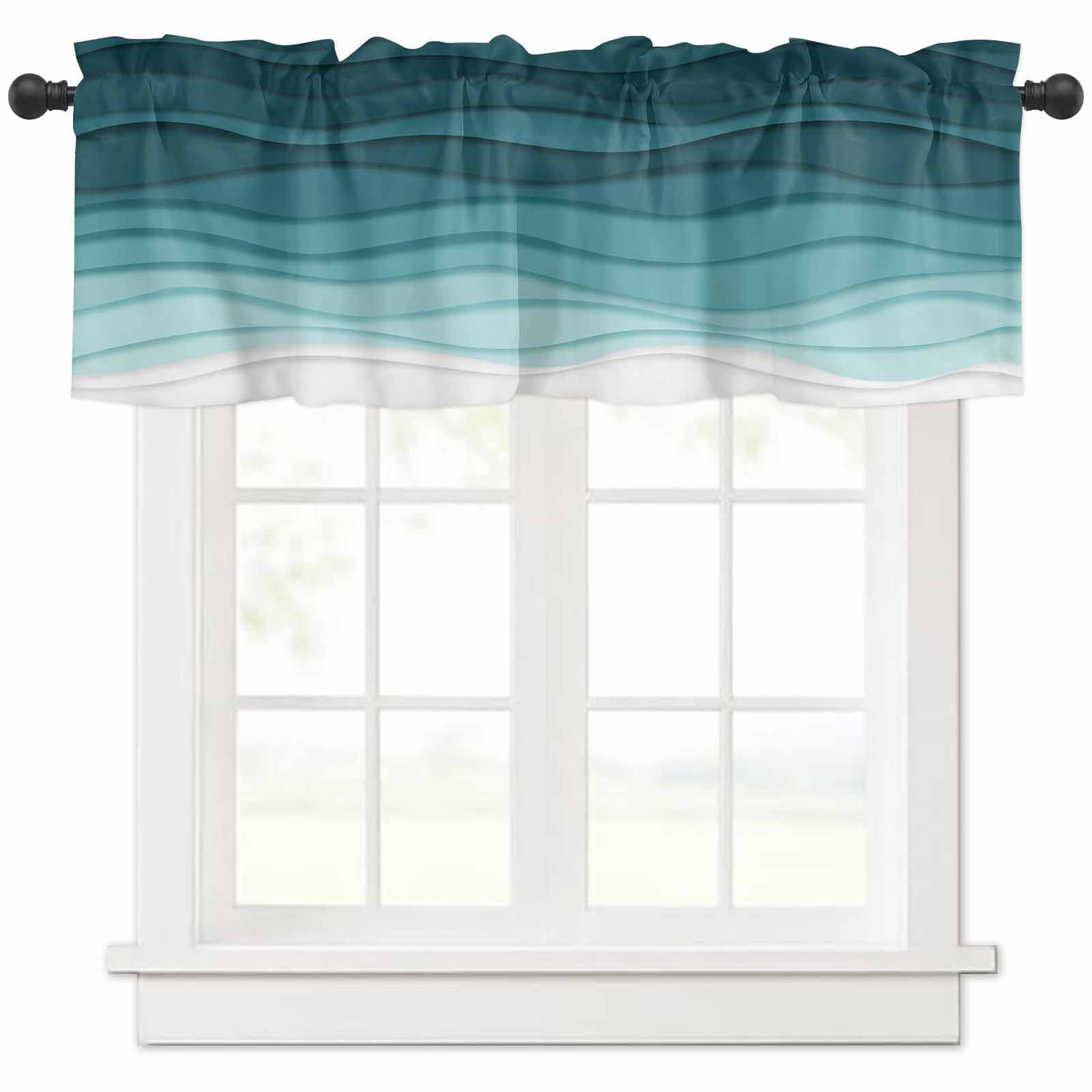 Hokiten Rod Pocket Curtain Valance, Turquoise Stripes Farmhouse Window ...