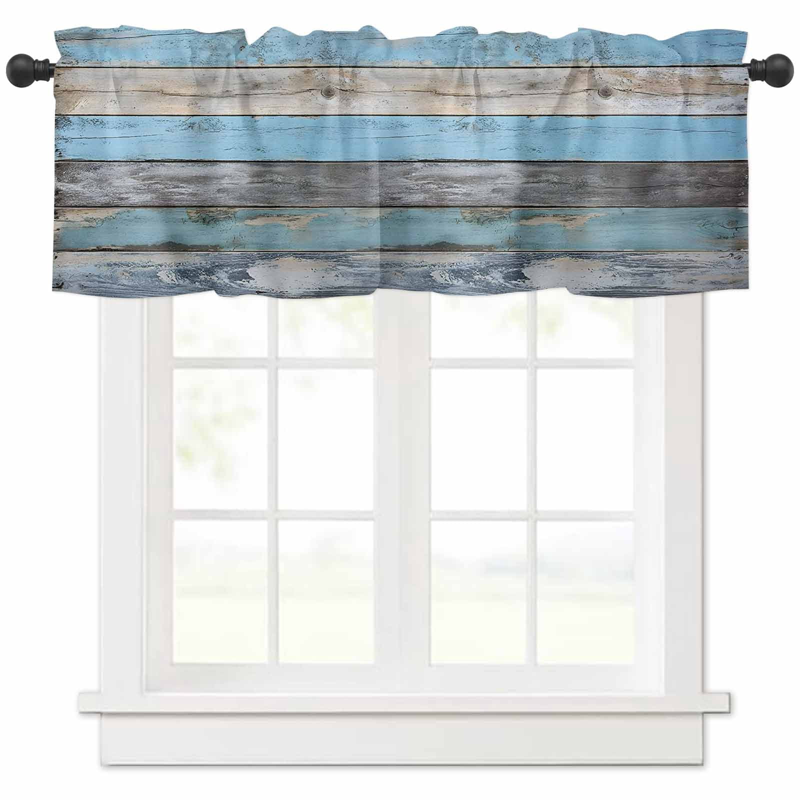 Hokiten Rod Pocket Curtain Valance, Vintage Blue Brown Grey Farmhouse ...