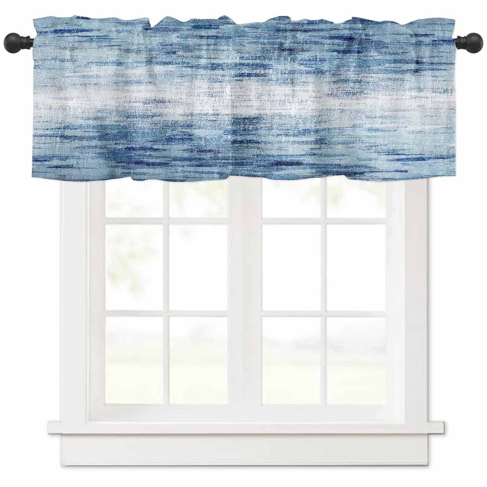 Hokiten Rod Pocket Curtain Valance, Vintage Blue Farmhouse Window ...