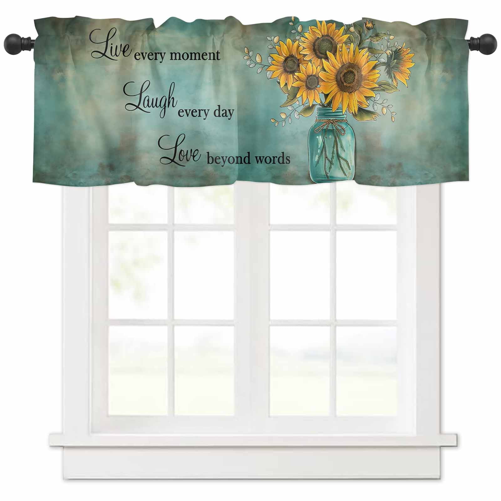 Hokiten Rod Pocket Curtain Valance, Vintage Sunflower Farmhouse Window ...