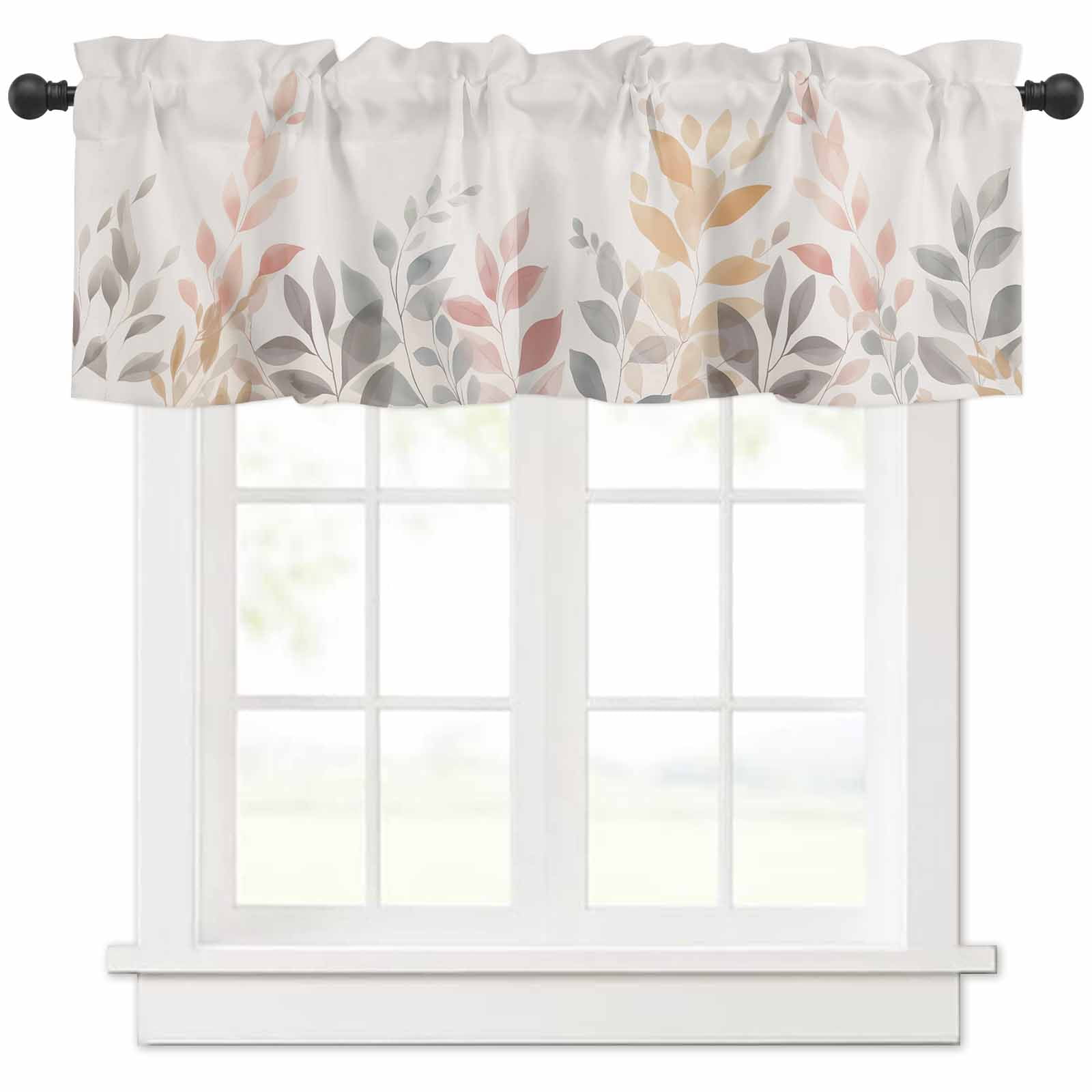 Hokiten Rod Pocket Curtain Valance, Watercolor Leaves Farmhouse Window ...