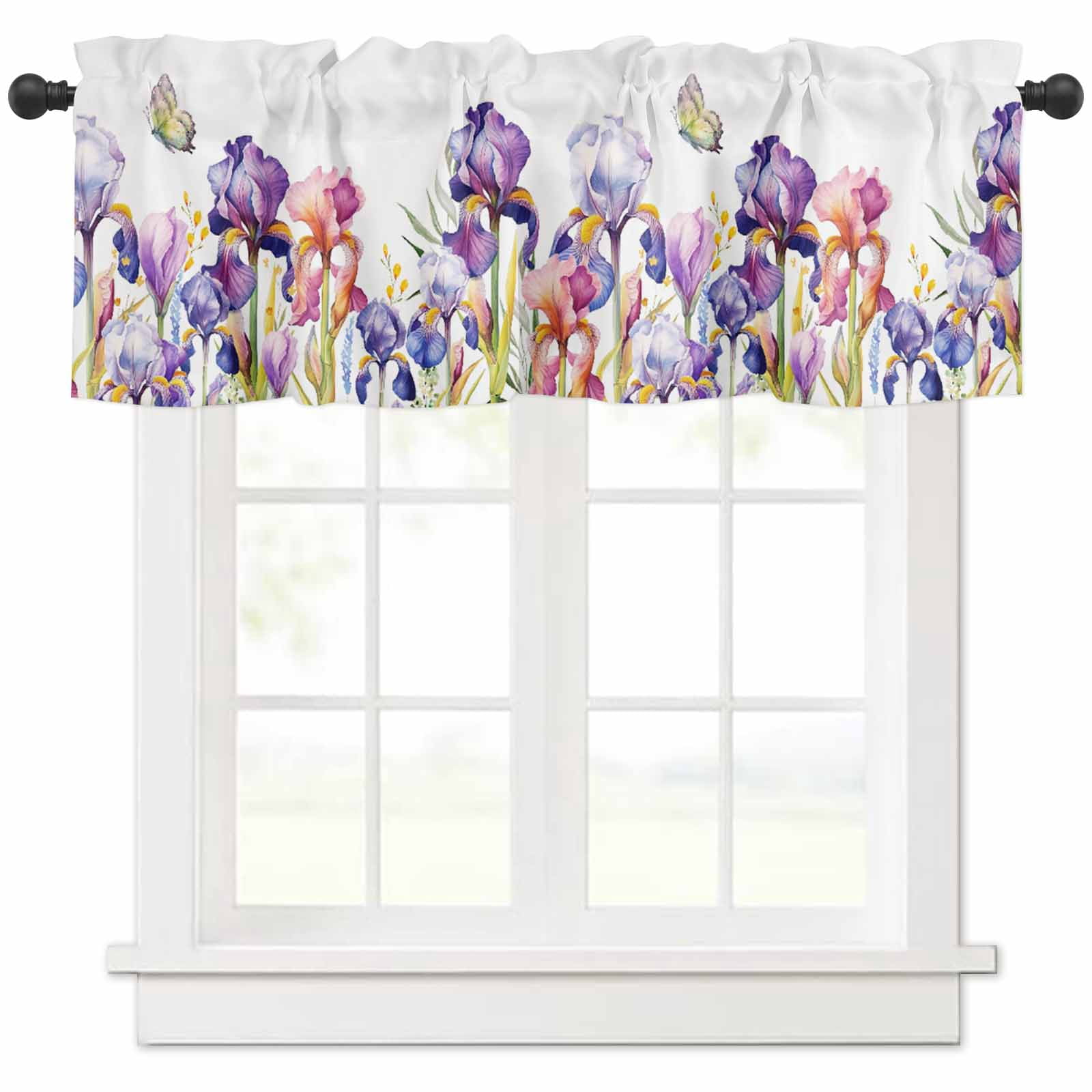 Hokiten Rod Pocket Curtain Valance, Watercolor Purple Floral, Farmhouse ...
