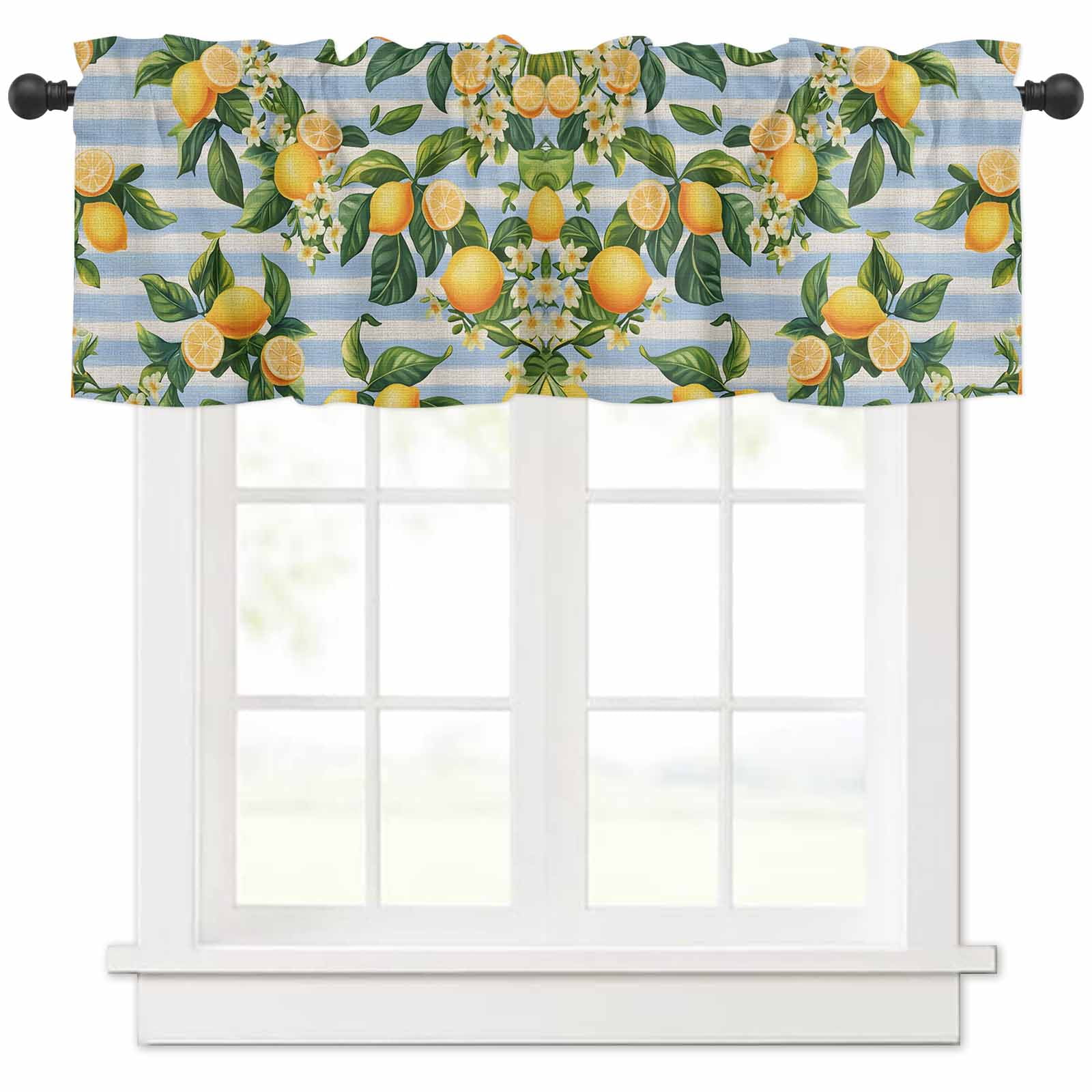 Hokiten Rod Pocket Curtain Valance, Yellow Lemon Farmhouse Window ...