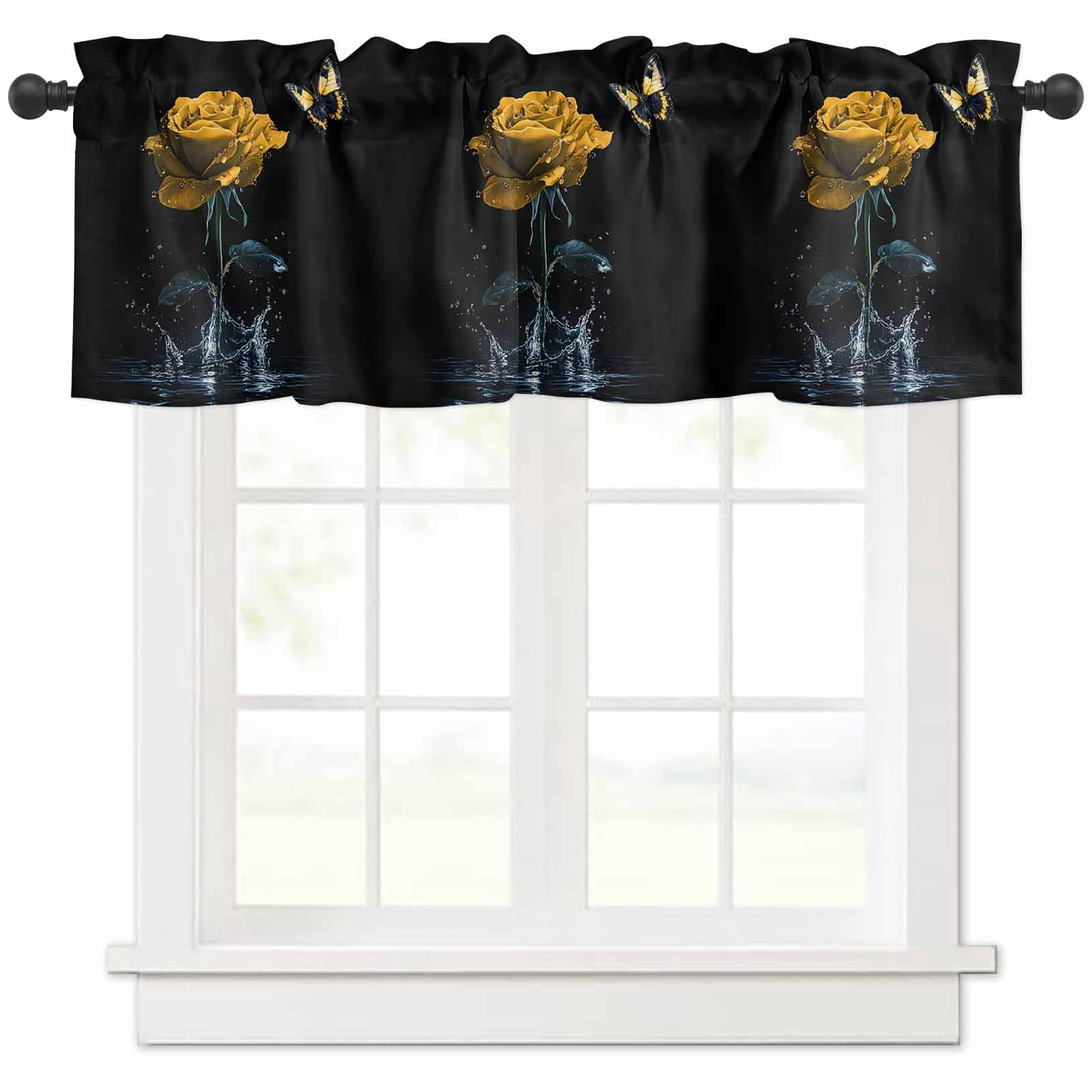 Hokiten Rod Pocket Curtain Valance, Yellow Roses Farmhouse Window ...