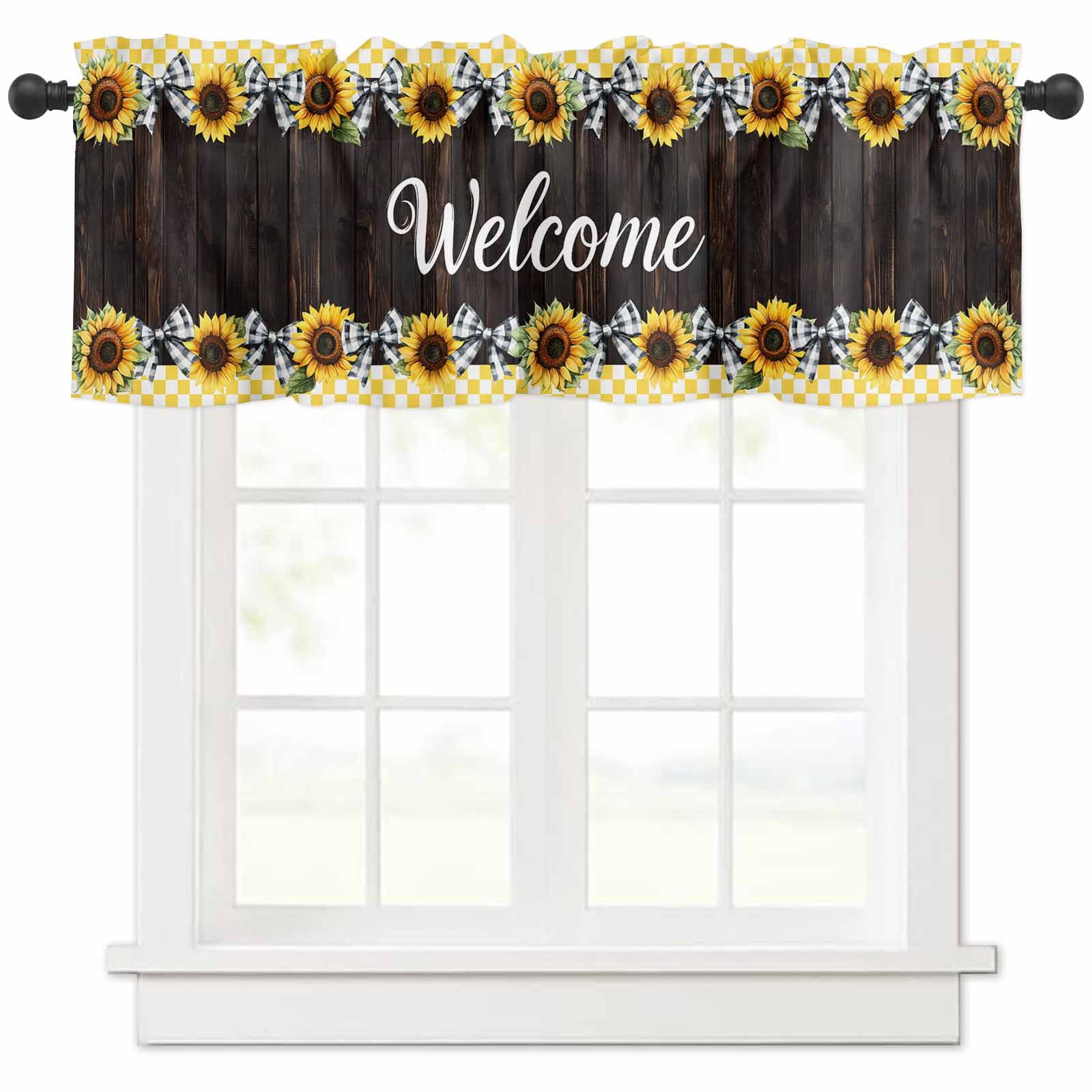 Hokiten Rod Pocket Curtain Valance, Yellow Sunflower Farmhouse Window ...
