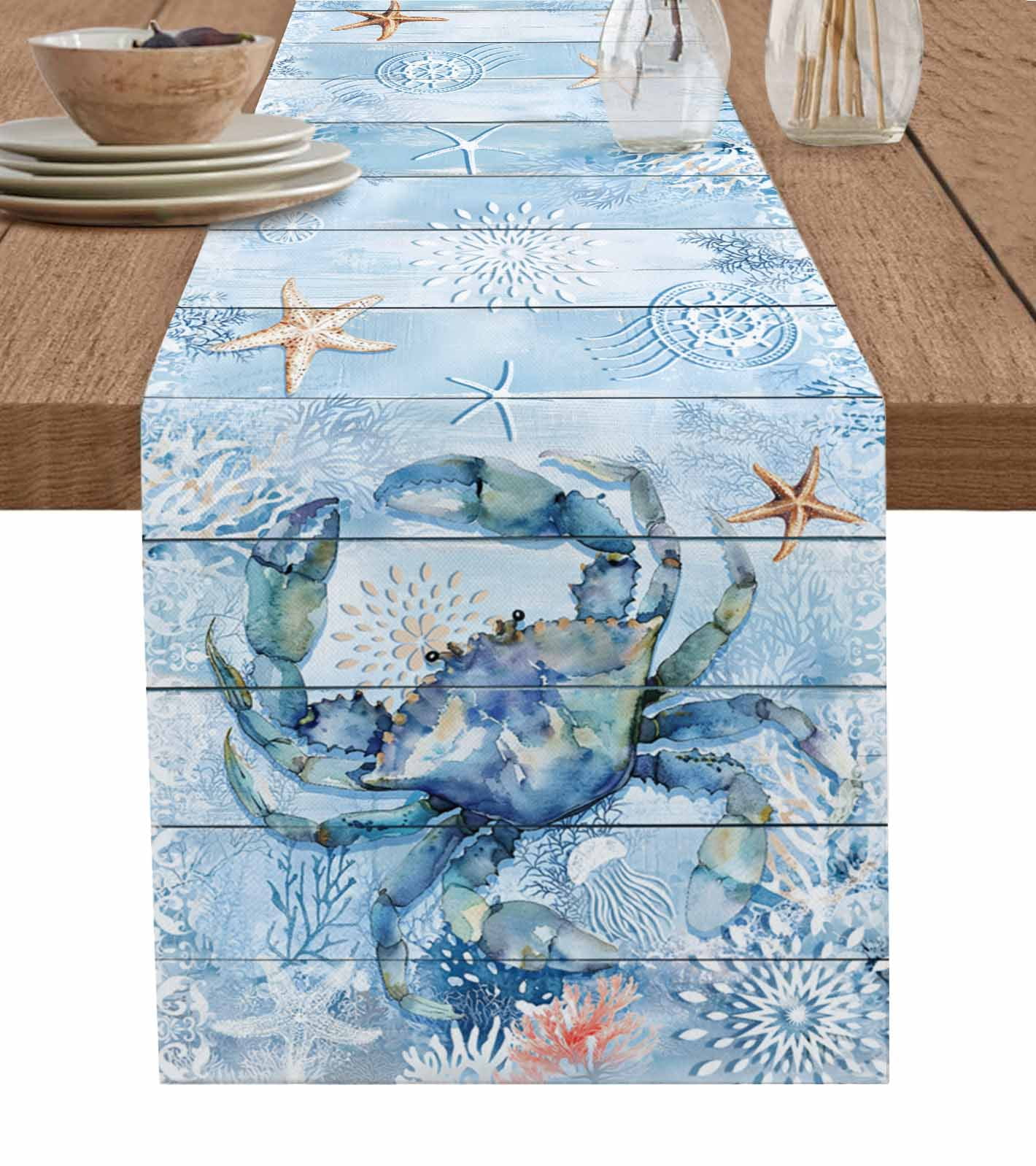 Hokiten Table Runners 108 Inches Long Dress Scarves, Coastal Blue Crab ...