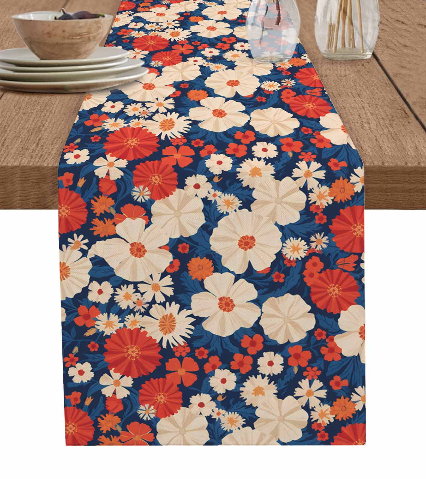 Hokiten Table Runners 108 Inches Long Dress Scarves, Red White Daisy ...