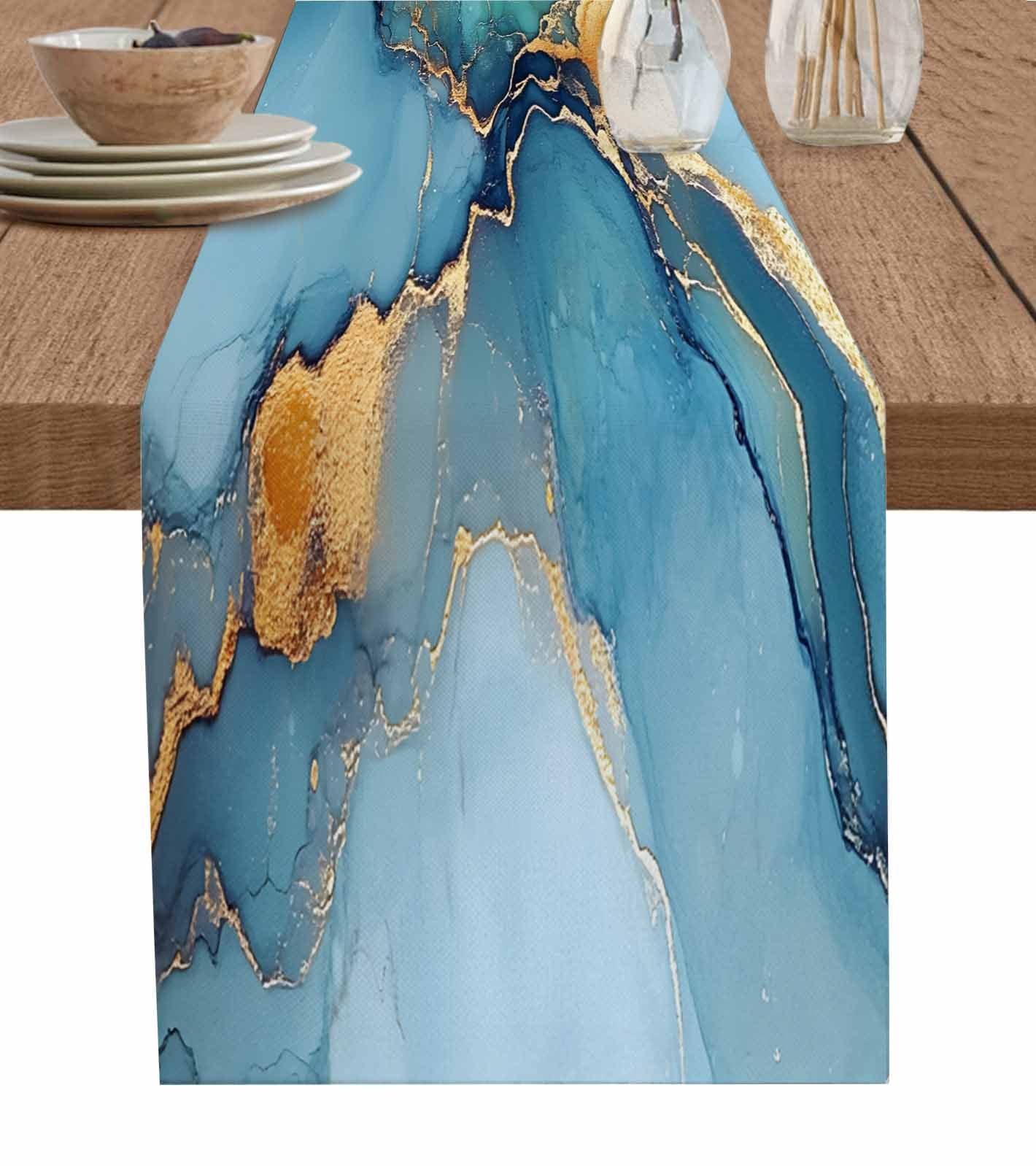 Hokiten Table Runners 108 Inches Long Dress Scarves, Turquoise Blue Farmhouse Coffee/Dining ...