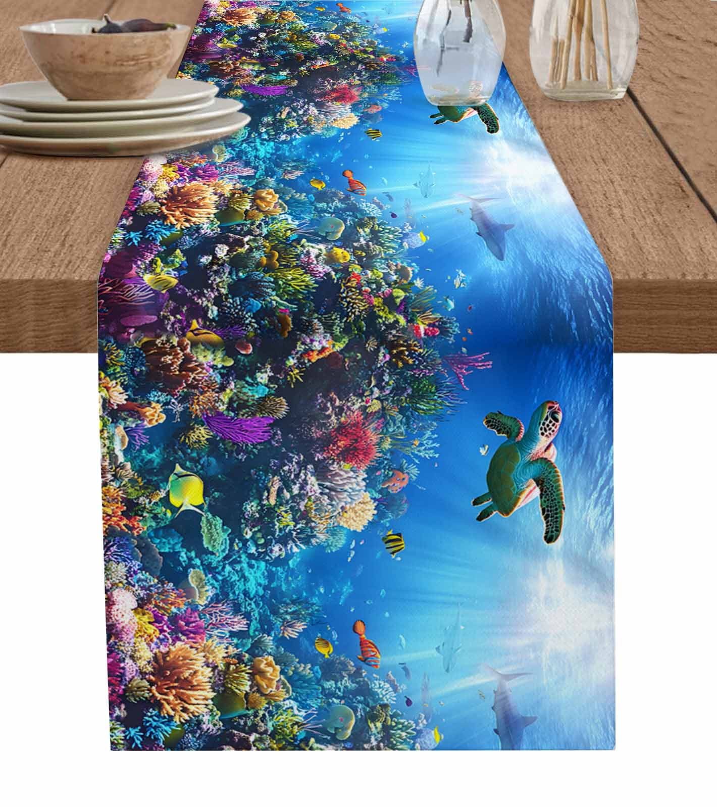 Hokiten Table Runners 108 Inches Long Dress Scarves, Turtle Blue ...