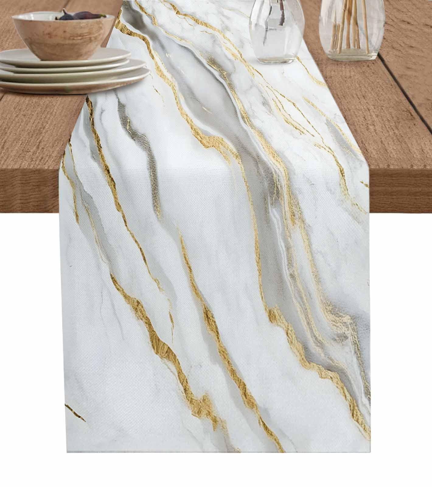 Hokiten Table Runners 108 Inches Long Dress Scarves, White Marble Farmhouse Coffee/Dining ...