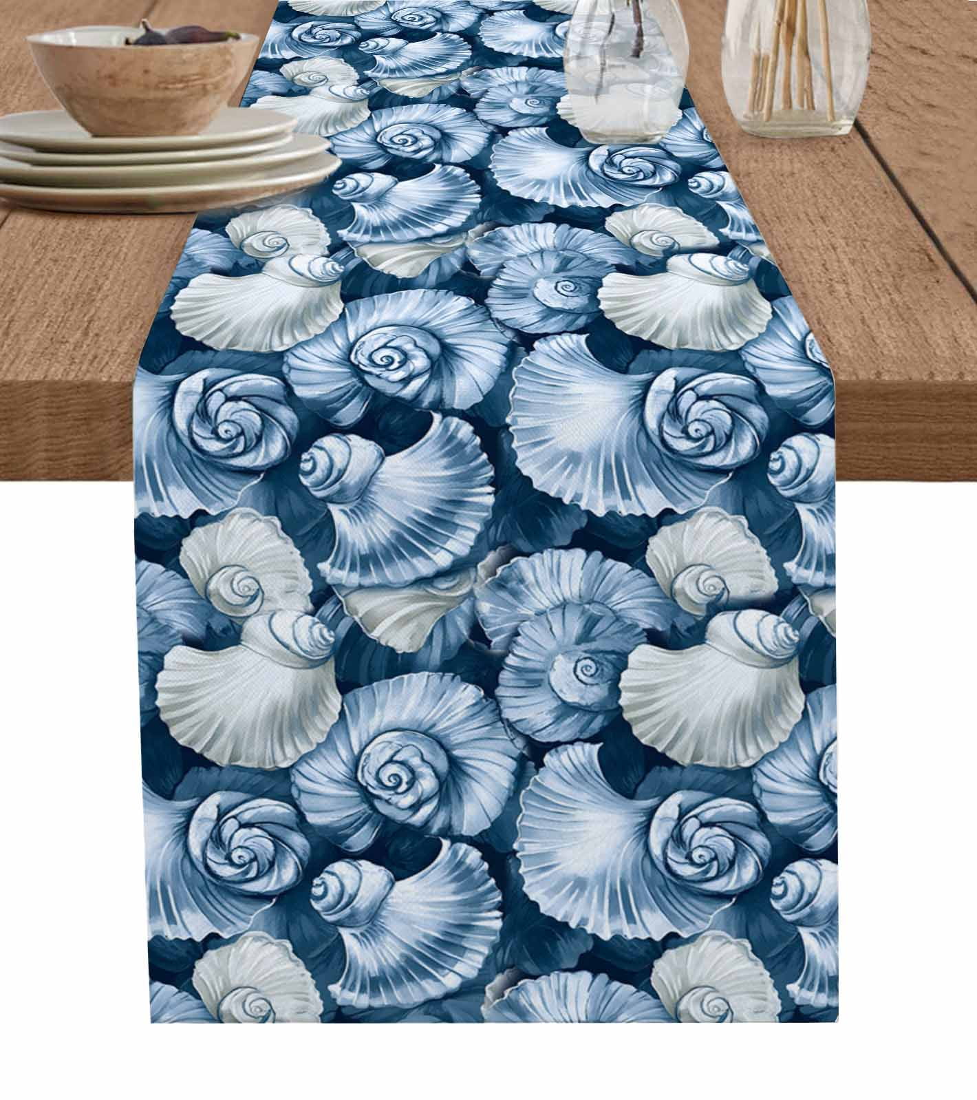 Hokiten Table Runners 120 Inches Long Dress Scarves, Blue Ocean Conch Farmhouse Coffee/Dining ...