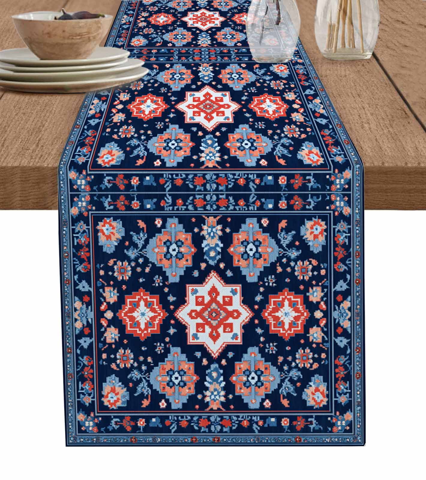 Hokiten Table Runners 120 Inches Long Dress Scarves, Blue Red Geometric ...