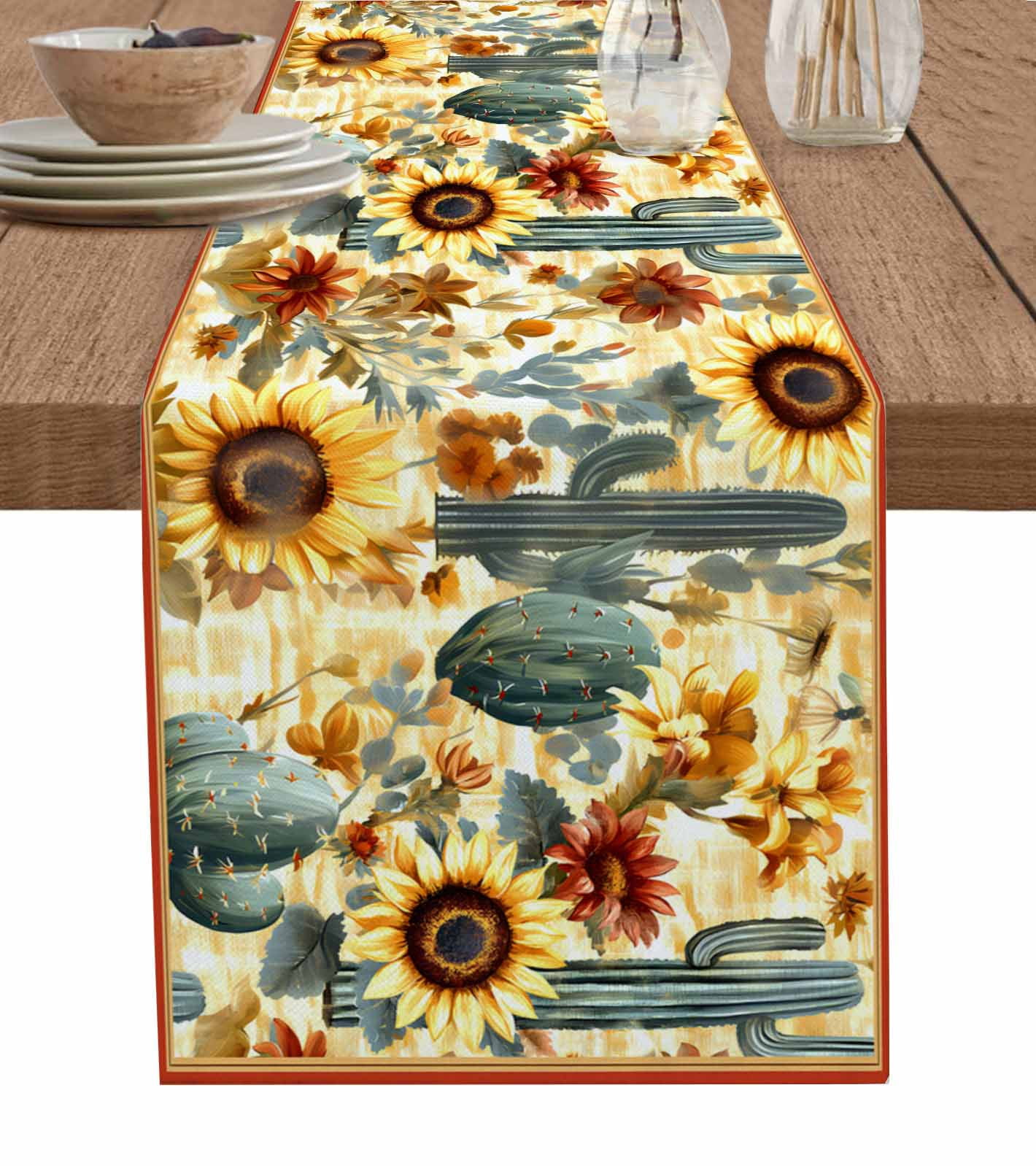 Hokiten Table Runners 120 Inches Long Dress Scarves, Cactus Sunflowers ...