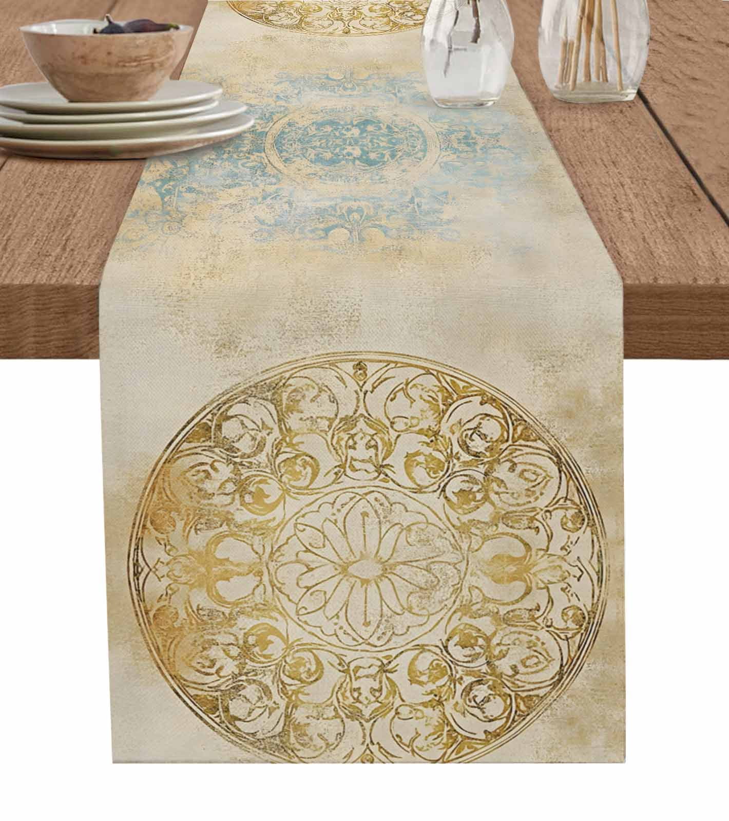Hokiten Table Runners 120 Inches Long Dress Scarves, Golden Floral ...